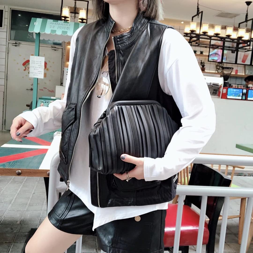 NIUEIMEE ZHOU Ruched Dumpling Bag for Women PU Leather Cloud Handbag Clutch Purse Retro Shoulder Crossbody Bags