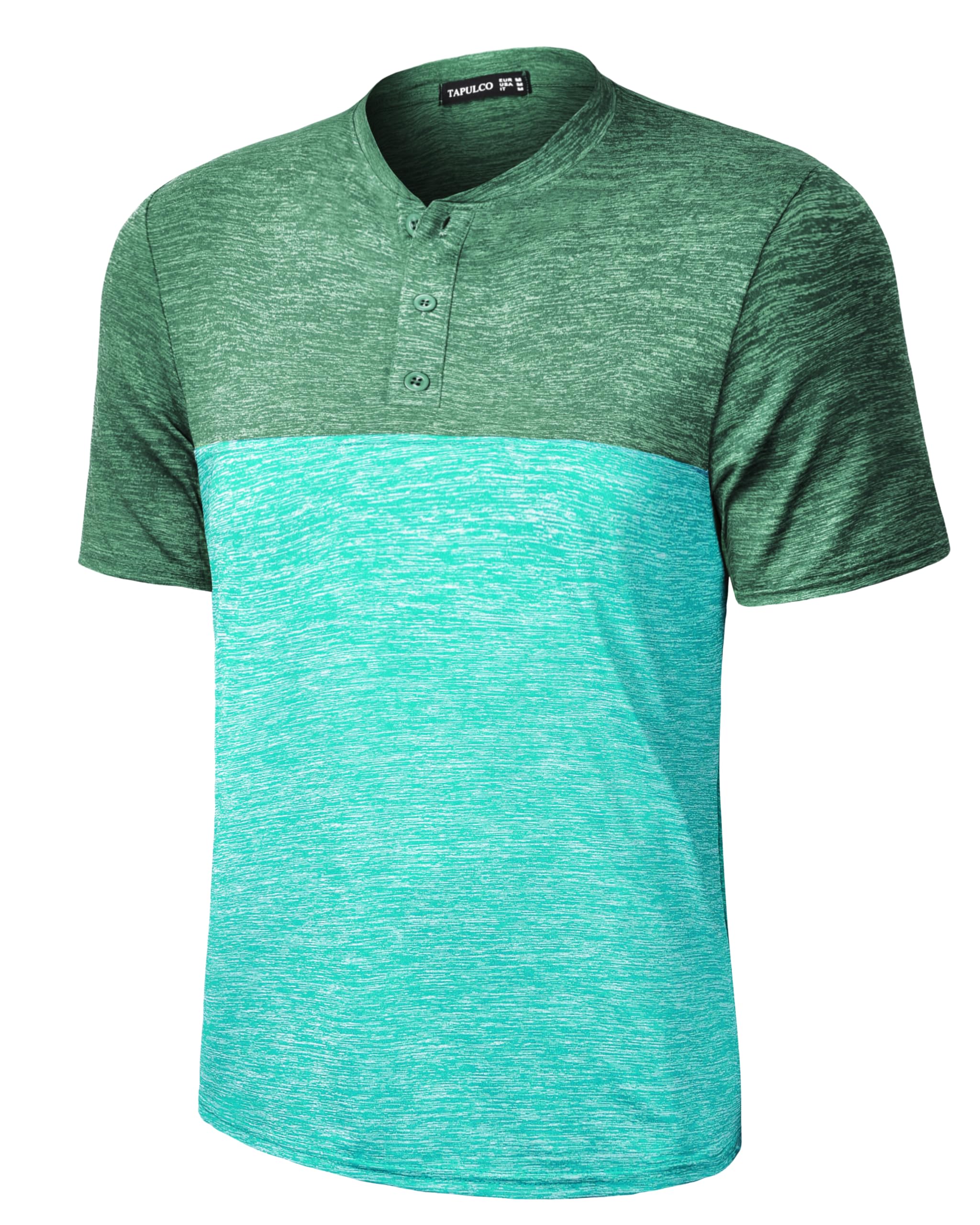 TAPULCO Color Blocked Quick Dry Short Sleeve Golf Shirts for Men Summer Workout Soft Classic 3 Buttons Casual Athletic Sports Tshirts Green Large