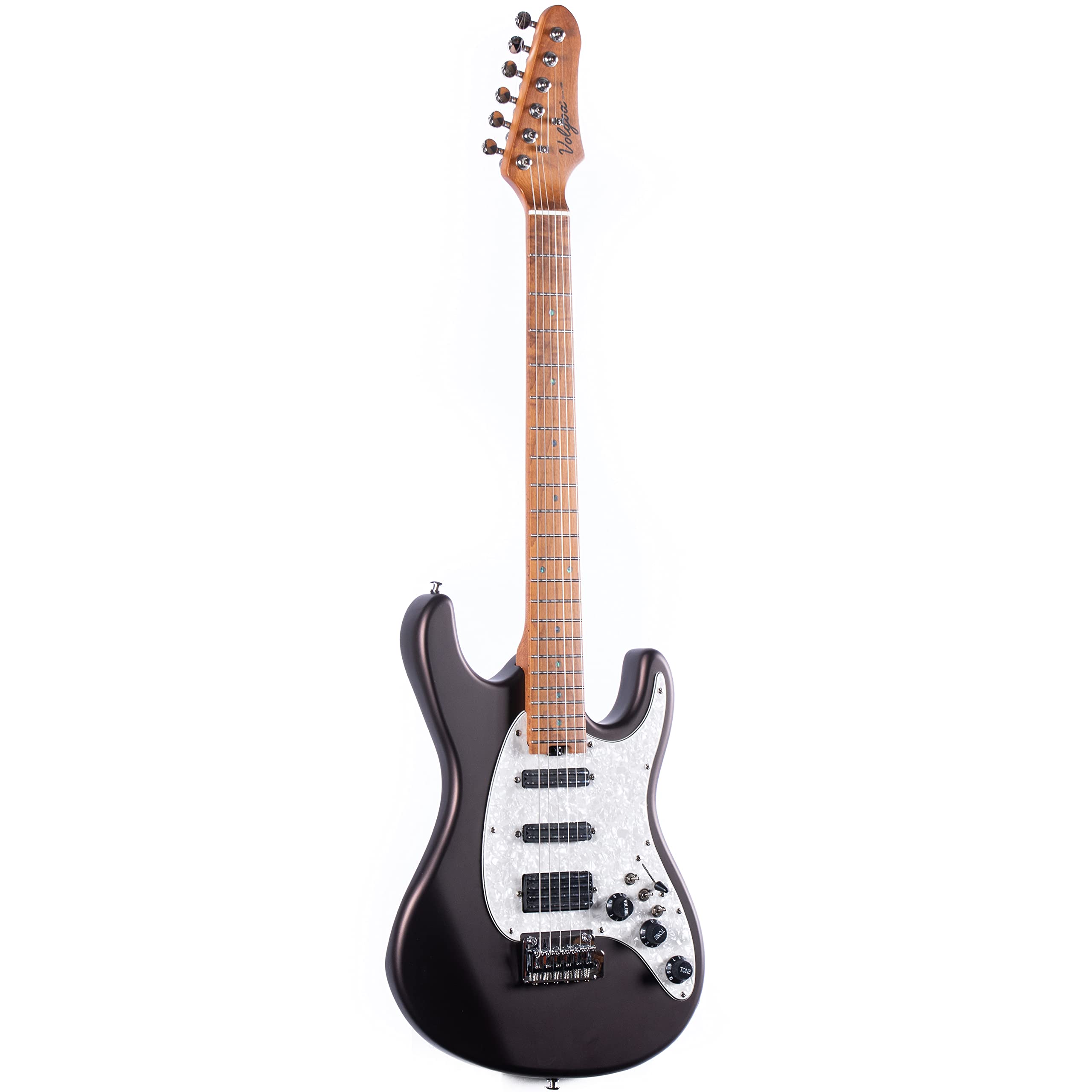 Volgoa VVS 6-String Solid Body Electric Guitar with Alder Body,Stainless Steel Frets,Featuring Tremolo System, with Plastic Pearl Pickguard and String Tree (Metallic brown)