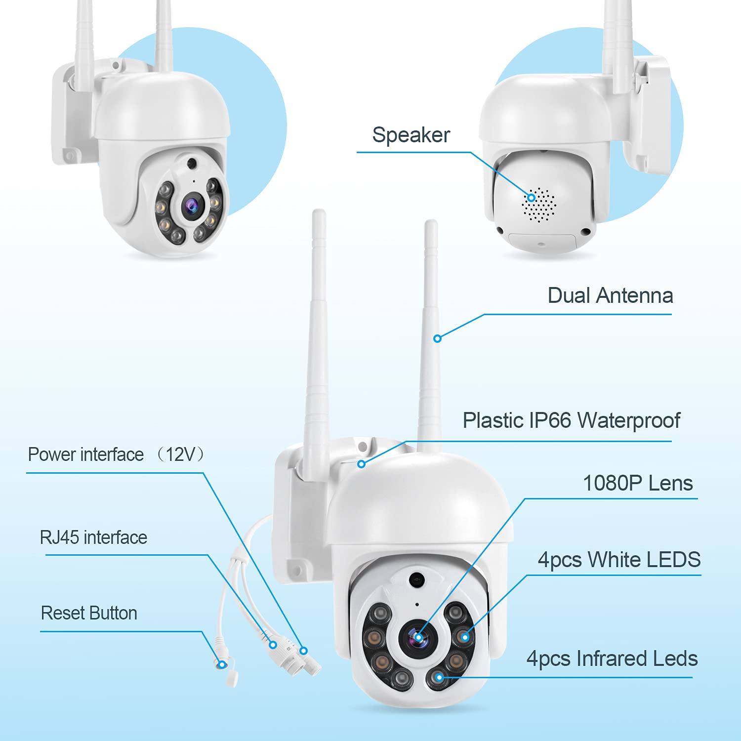 Wireless Security Camera System 8CH NVR 4PCS Outdoor WiFi Surveillance PTZ Home Camera with Night Vision,Weatherproof, Motion Alert, Remote Access,No Hard Disk [Expandable 8CH,2K]