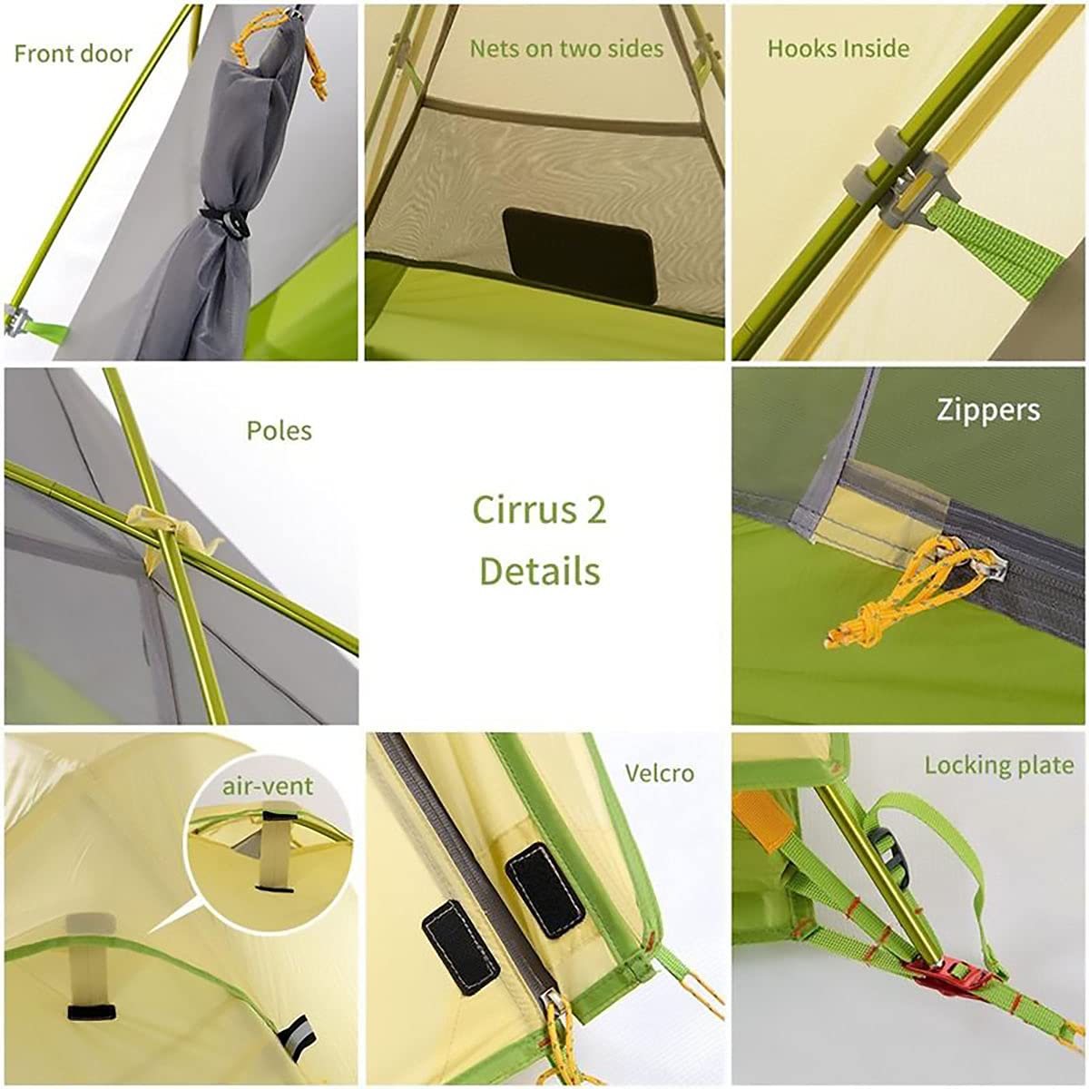 Naturehike Cirrus 2 Person Camping Tent Lightweight Waterproof Backpacking Tent (Green)
