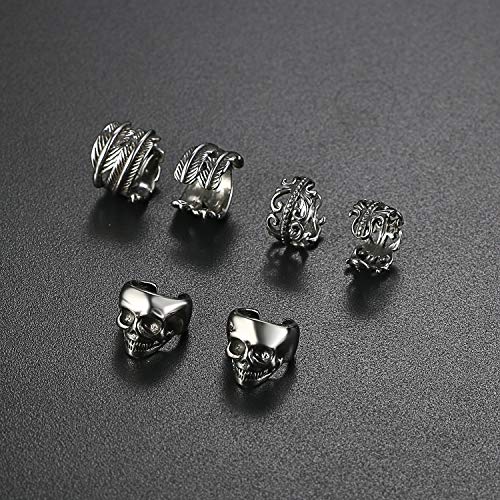 OIDEA 3pairs Stainless Steel Handmade Non-Piercing Earring Cuffs,Clip on Cartilage Piercing Earrings,Skull, Feather Charm for Halloween Cosplay