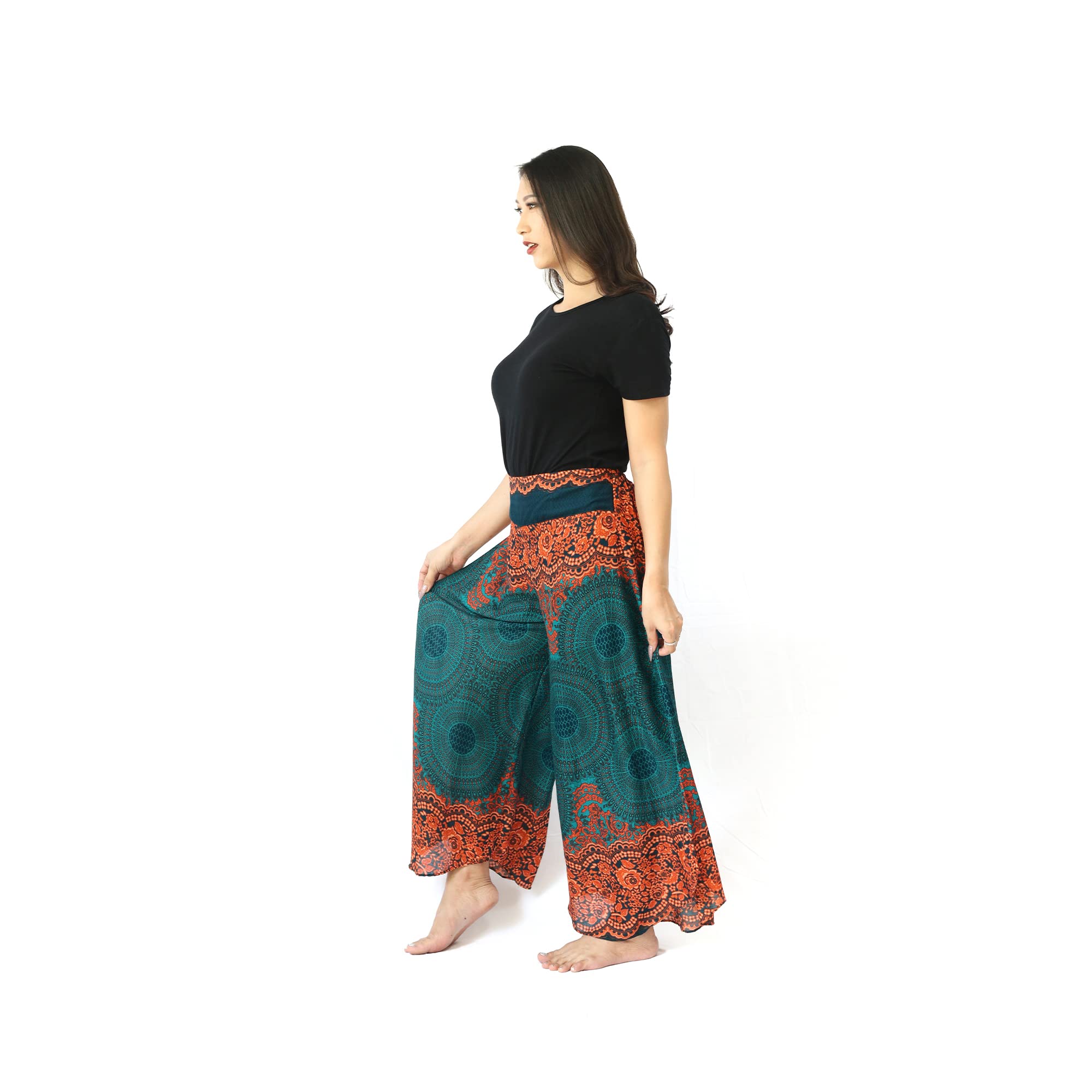 Women's Wide Leg Palazzo Pants Light Weight Loose Comfy Boho Flare Harem Trouser Perfect for Yoga (Blue Sea Mandala)