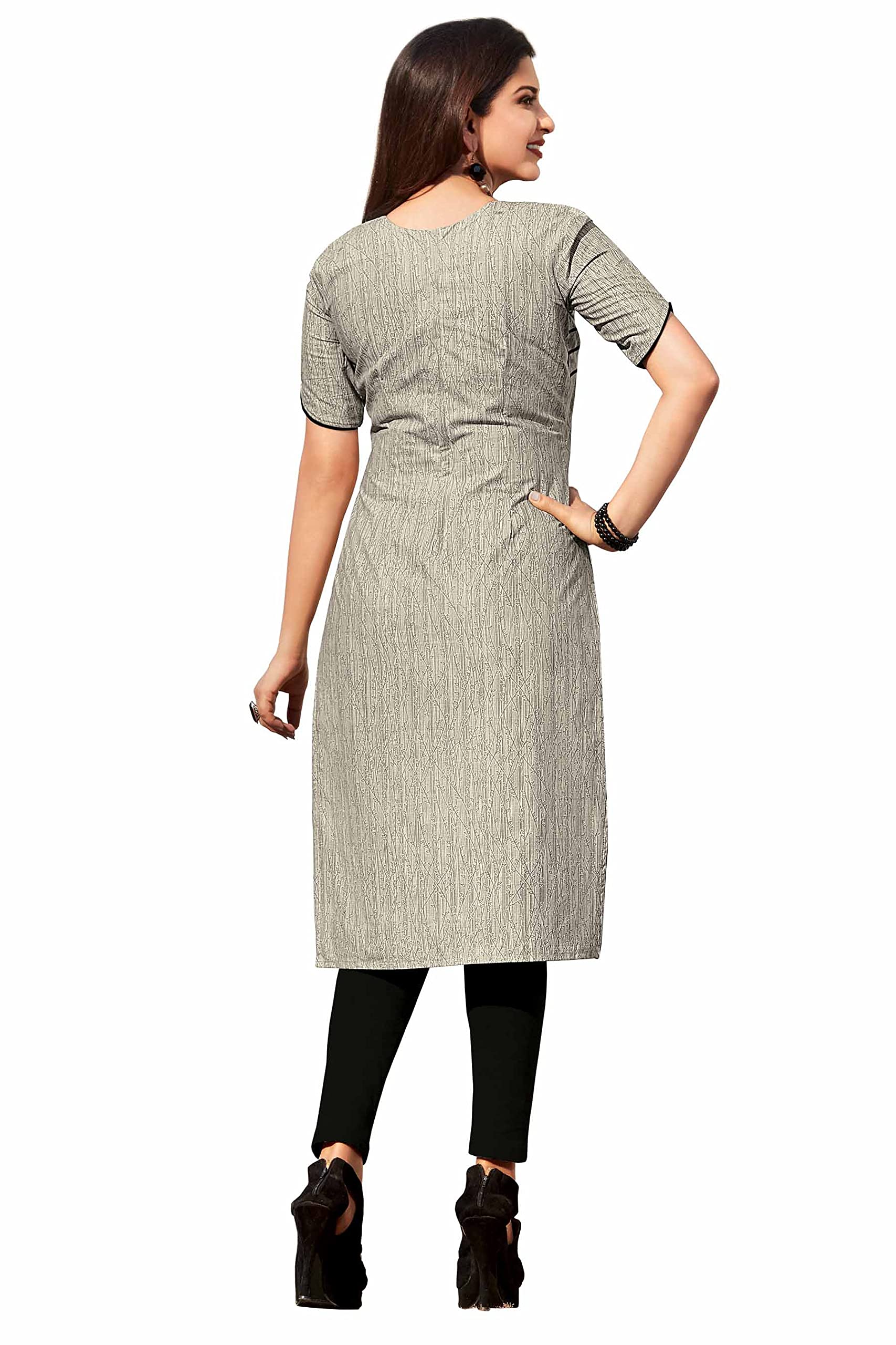 Miraan Women's Cotton Printed Readymade Kurti Large Grey