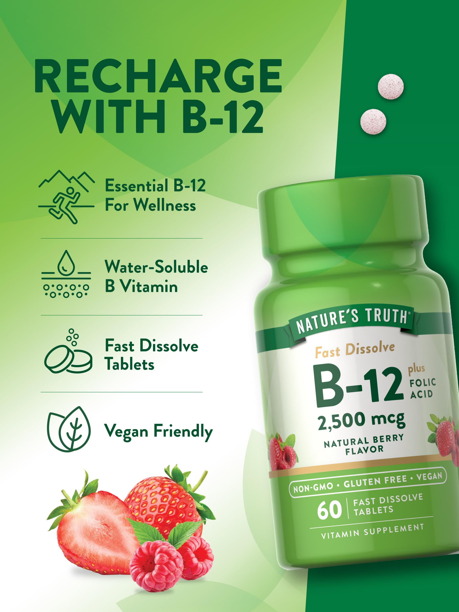Nature's Truth B12 Vitamin | 60 Sublingual Tablets | 2500 mcg | Vegetarian, Non-GMO & Gluten Free
