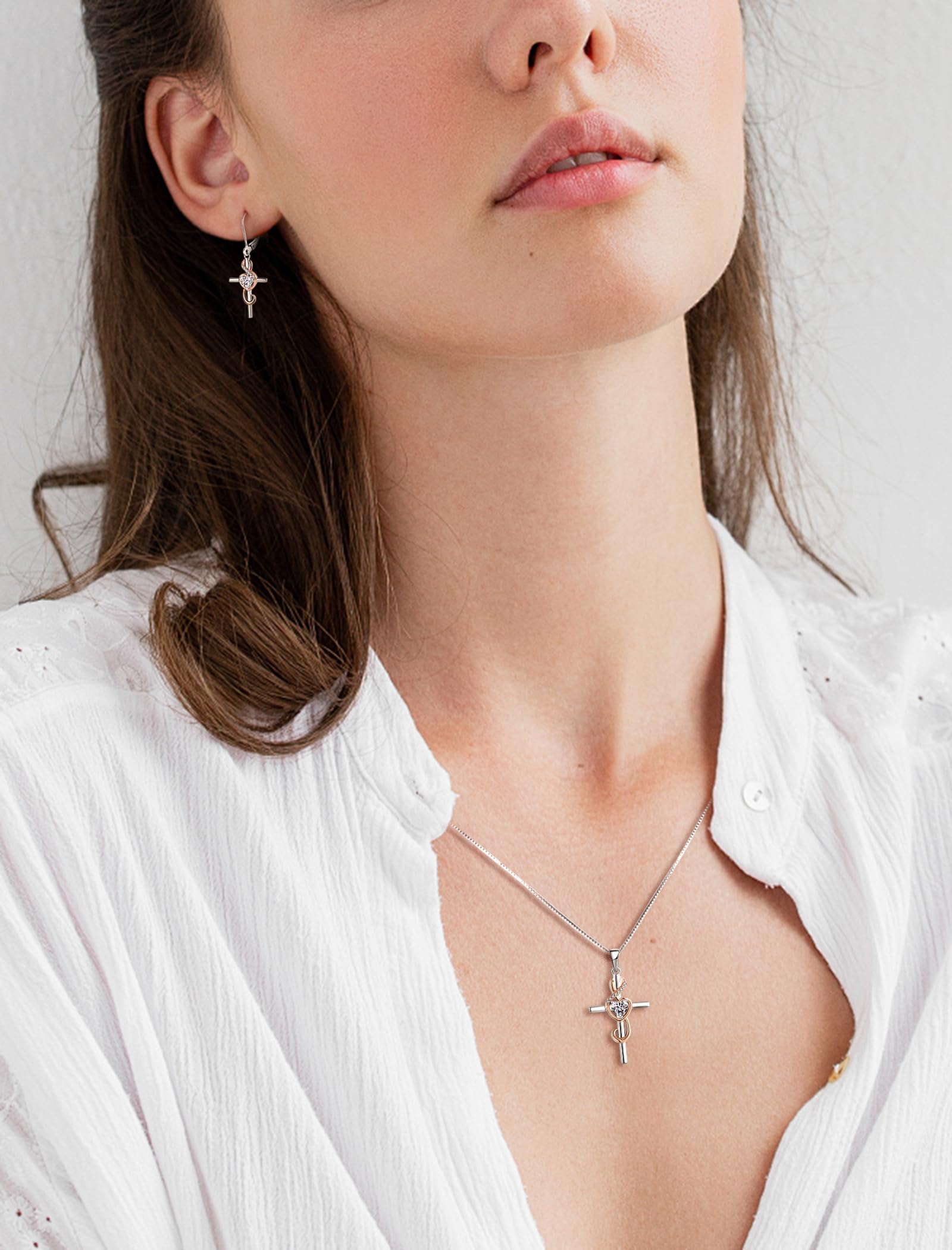 STARCHENIE Women's Note Cross Necklace Sterling Silver Treble Clef Crucifix Pendant Music Note Jewelry for Music Lover