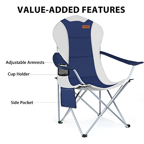 RISEPRO Oversized Camping Folding Chair Heavy Duty Support 265 LBS Heavy Duty Steel Frame Arm Chair with Cup Holder Fully Padded Back Chair Portable for Outdoor