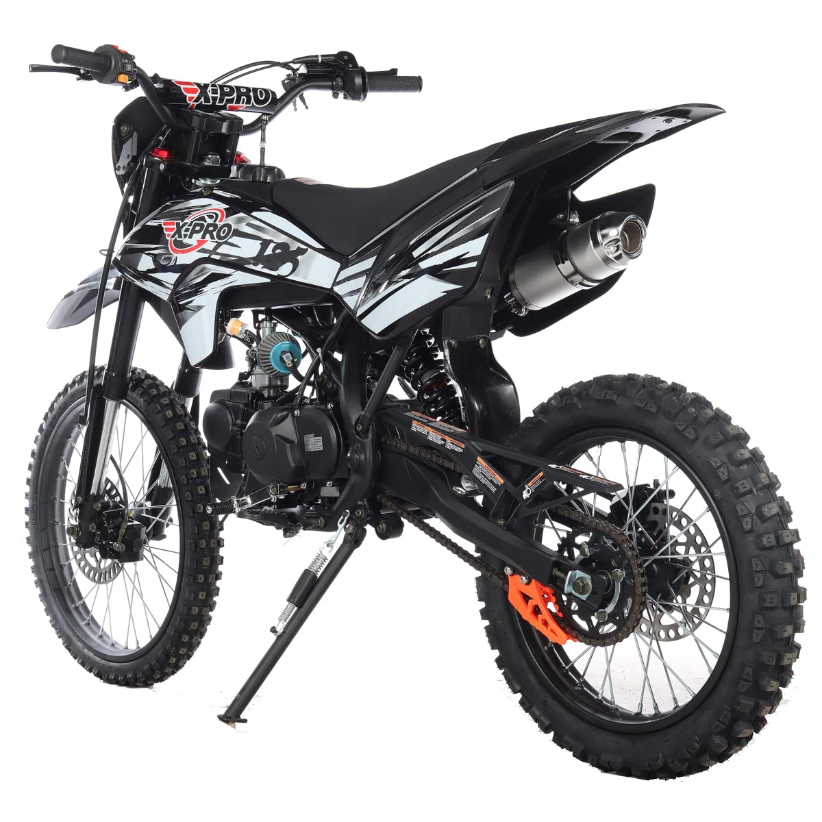 X-PRO Hawk 125 Dirt Bike 4-Speed Manual Transmission! Electric/Kick Start, Big 19"/16" Tires! (Black, Factory Package)