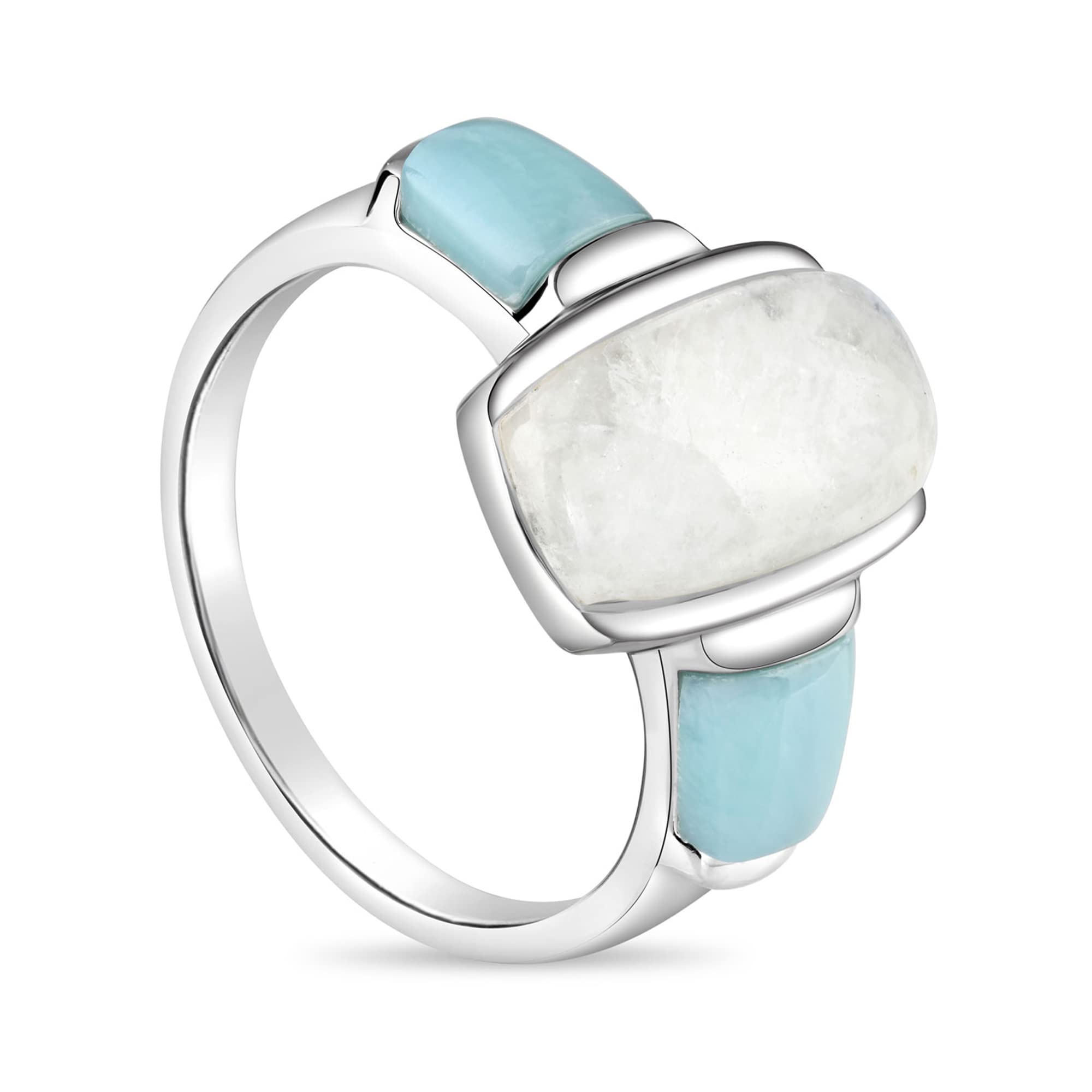 Stauer Larimar & Moonstone Ring β Genuine Gemstone Rings for Women β .925 Sterling Silver Rings for Women β Rare Larimar Jewelry Womens Rings size 07