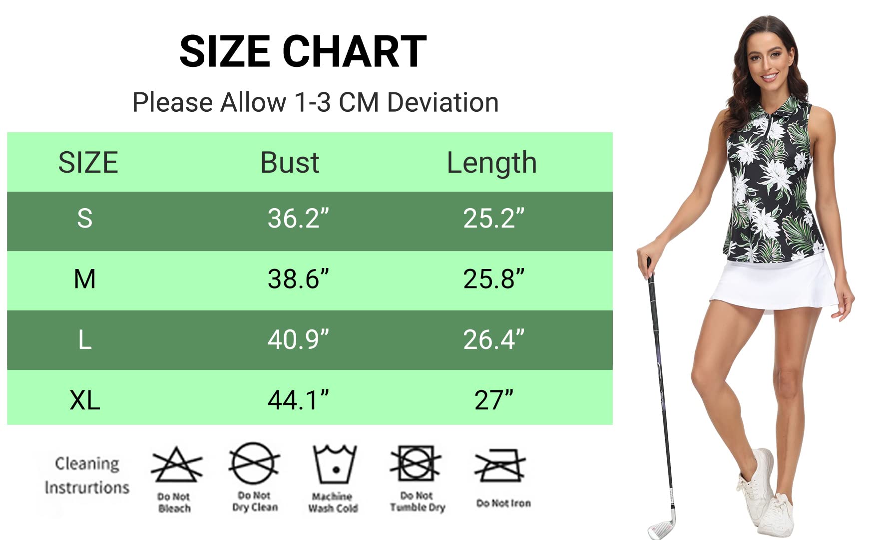 TrendiMax Womens 2 Pack Sleeveless Golf Shirts UPF 50+ Printed Polo Shirt Athletic Workout Tank Tops for Women