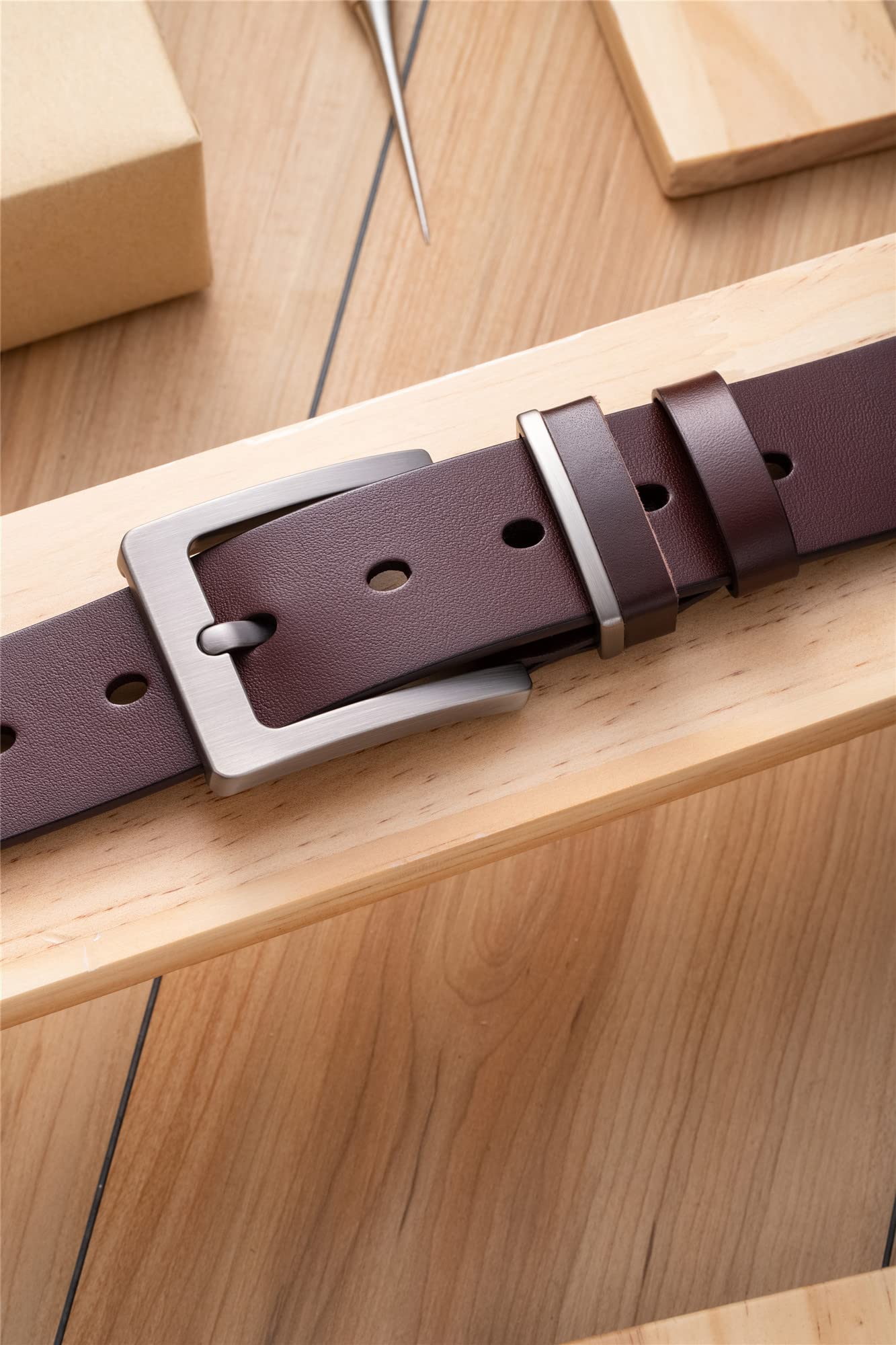 variyming Men's Belt Genuine Leather Casual Dress Belt Coffee 115