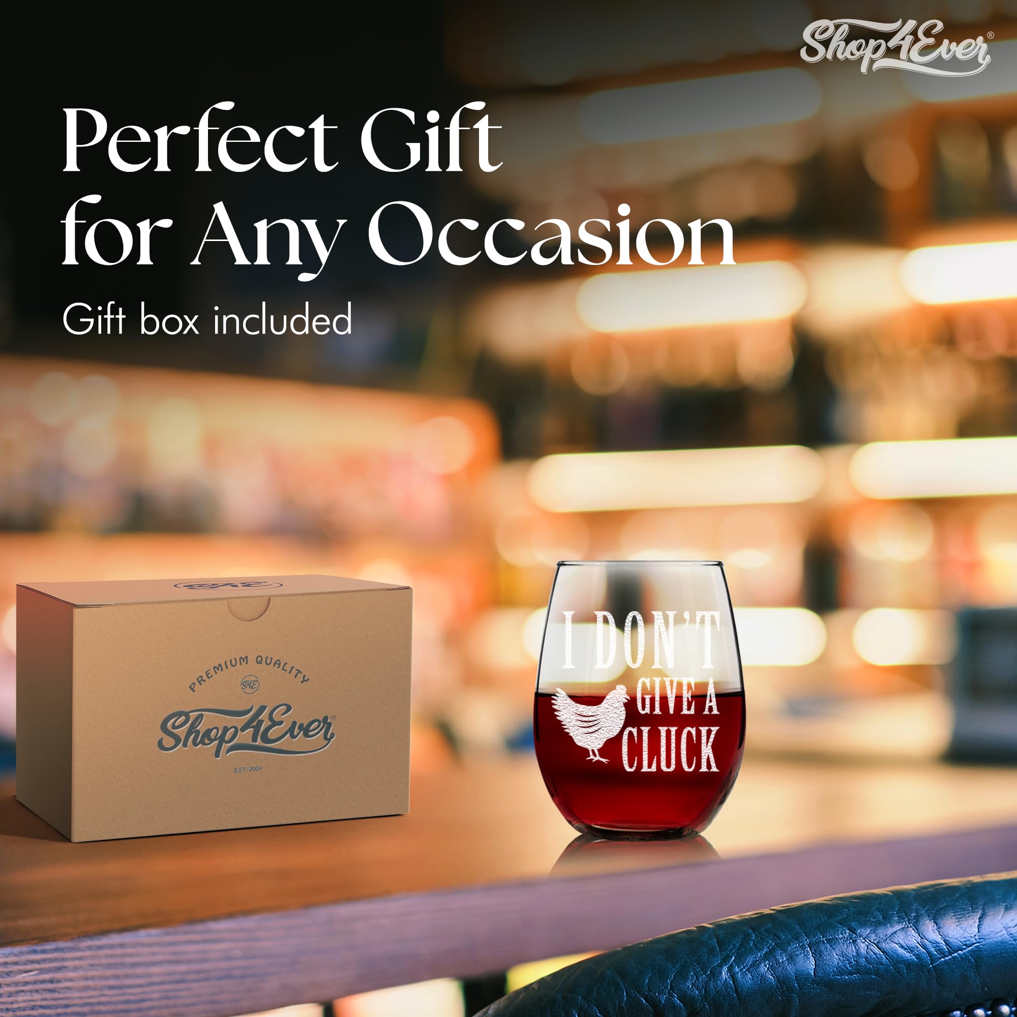 shop4ever I Don't Give A Cluck Funny Chicken Laser Engraved Stemless Wine Glass 15 oz. Gifts for Animal Farm Lovers