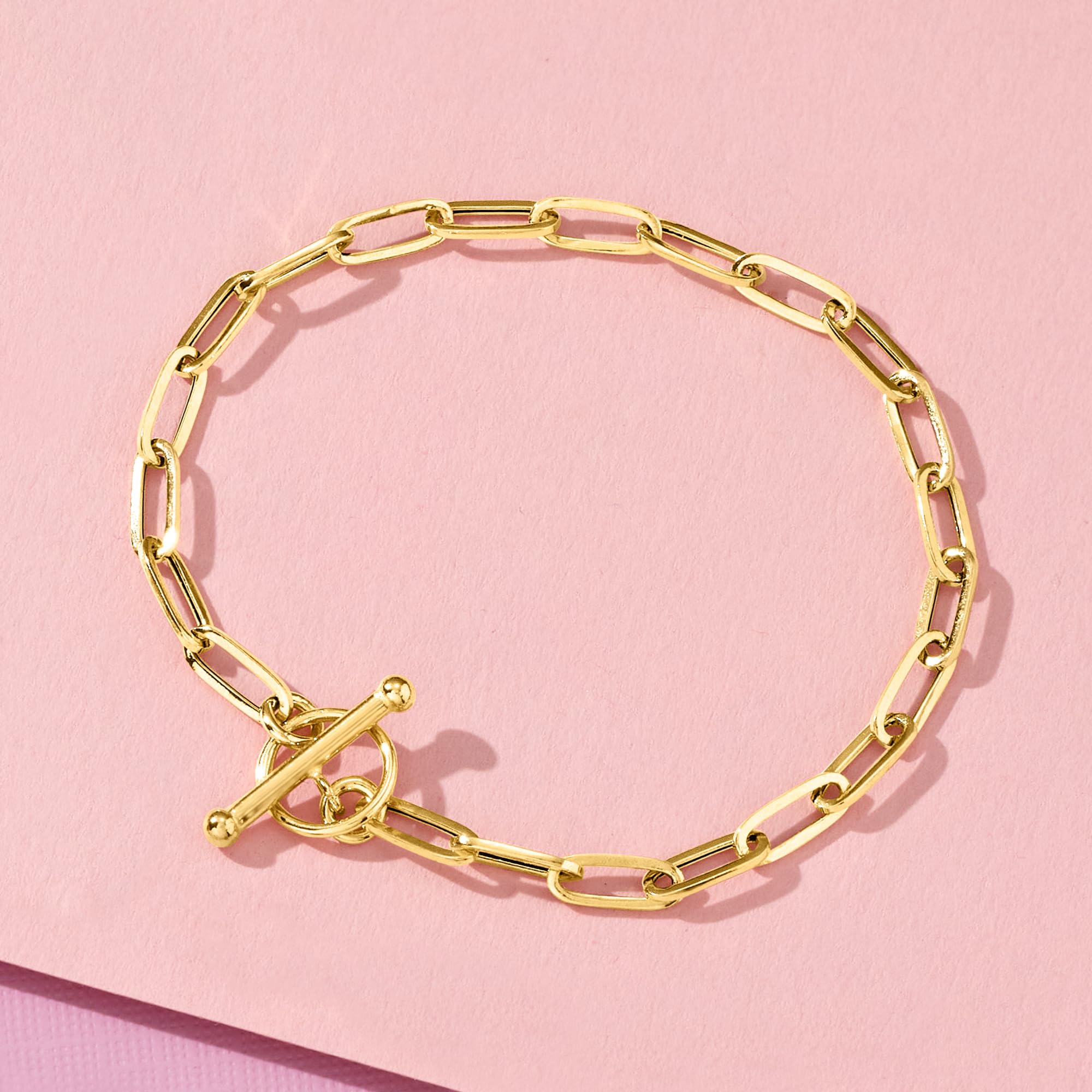 RS Pure by Ross-Simons Italian 14kt Yellow Gold Paper Clip Link Toggle Bracelet. 7 inches