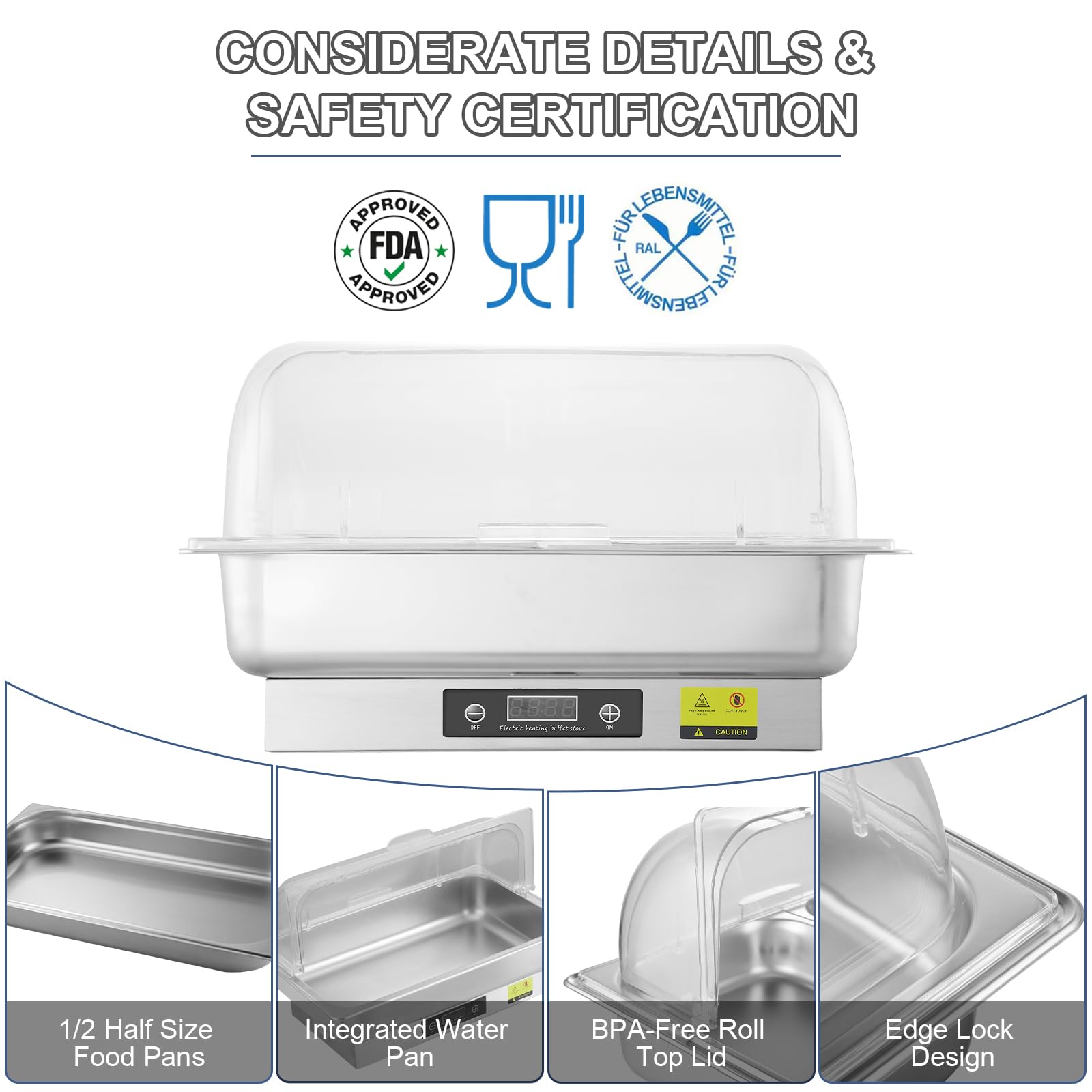 THXSUN Electric Chafing Dish, 2 x 4.5QT Half Size Electric Chafing Dish Buffet Set with Digital Adjustable Temp 0°C~100°C, 700WBuffet Servers and Warmers with Roll Top & Temp Display for Catering