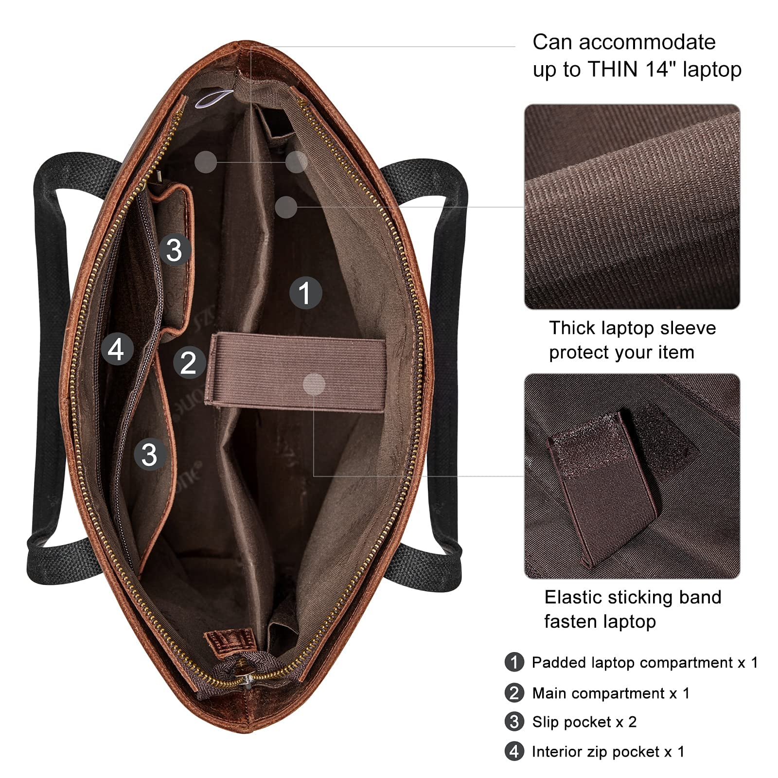 S-ZONE Leather Tote Bag for Women Genuine Leather Shoulder Purse Vintage Handbag Two Tone with a Luggage Sleeve