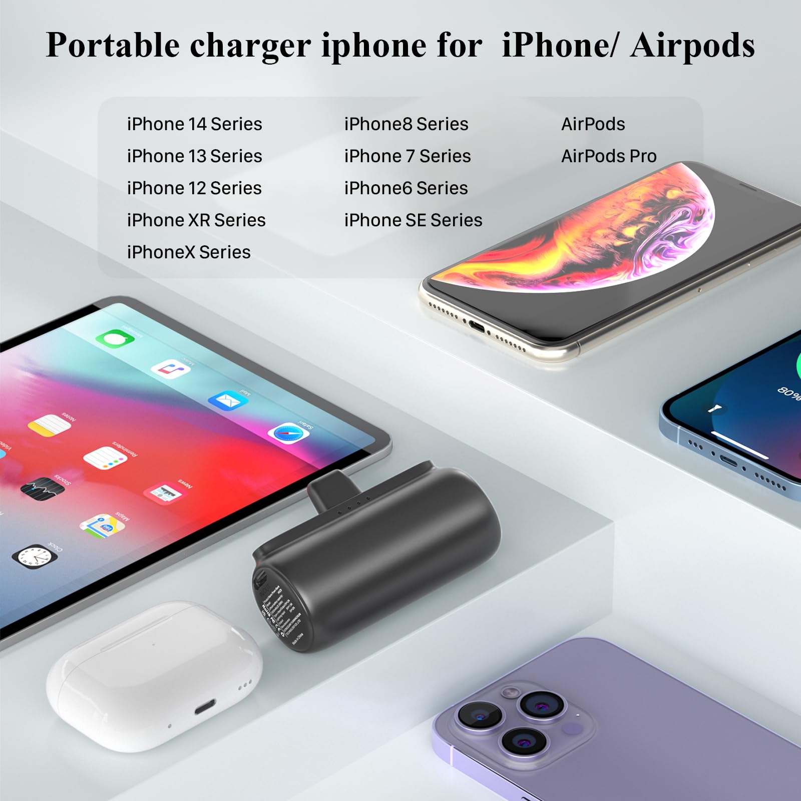 OHZHAO 2 Pack Portable Charger iPhone, Upgraded 5500mAh Power Bank for iPhone, 20W PD Fast Charging, Ultra-Compact Travel Portable Phone Charger, Battery Pack for iPhone 14/13/12/11/X/8/7 Series