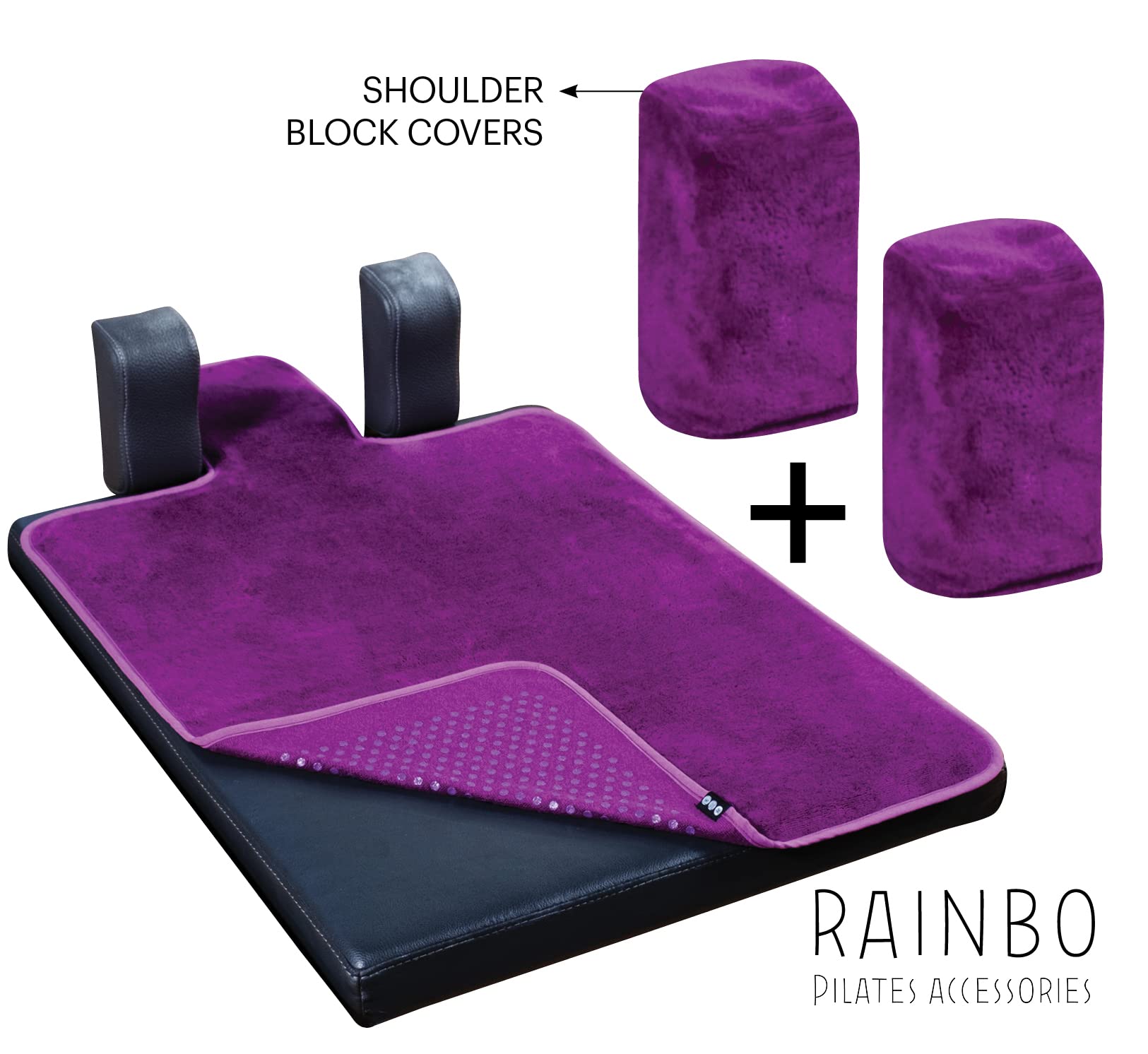 Pilates Reformer Non-Slip Mat Towel, Double Straps 1 Pair Black Colour (Included 2 Pcs Shoulder Block Covers)
