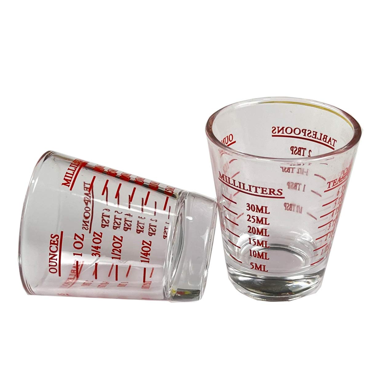 Shot Glasses Measuring cup Espresso Shot Glass Liquid Heavy Glass Wine Glass 2 Pack 26-Incremental Measurement 1oz, 6 Tsp, 2 Tbs, 30ml by TIYOORTA (2 pack red)