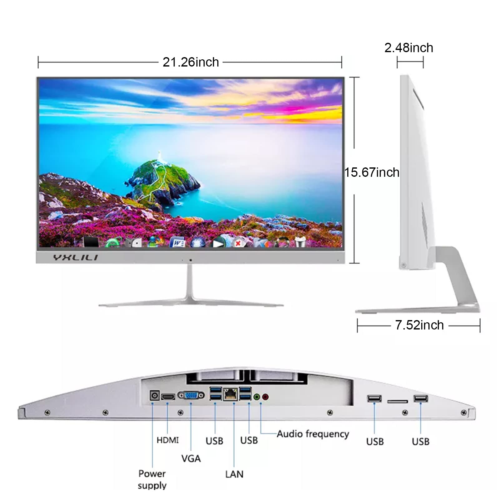 YXLILI 23.8” All in One Desktop Computer 3.2GHz Intel Core I5 Quad Core Processor 8GB DDR4, 256GB SSD, Intel HD Graphics, Webcam, WiFi, Windows 10 Pro