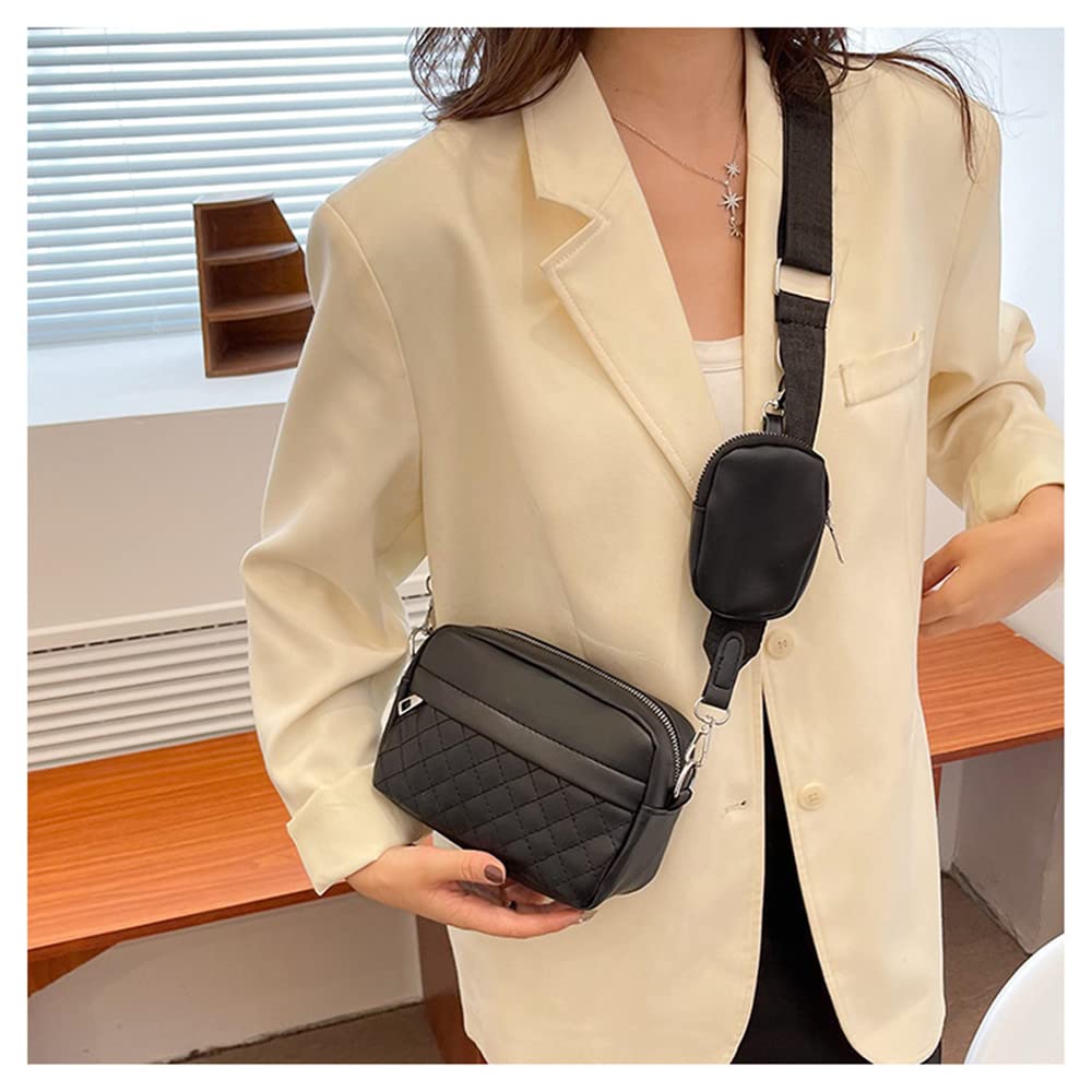 WITATAOGE Women's Small Crossbody Bag with Coin Purse Shoulder Bag with Wide Strap Quilted Purses Cellphone Bags Wallet Bag (Black)