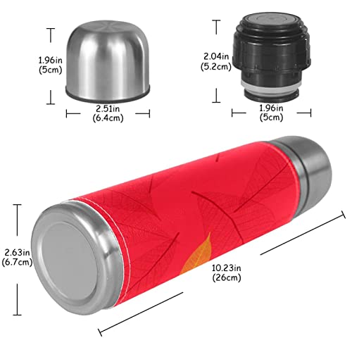 Stainless Steel Leather Vacuum Insulated Mug Leaf Thermos Water Bottle for Hot and Cold Drinks Kids Adults 16 Oz