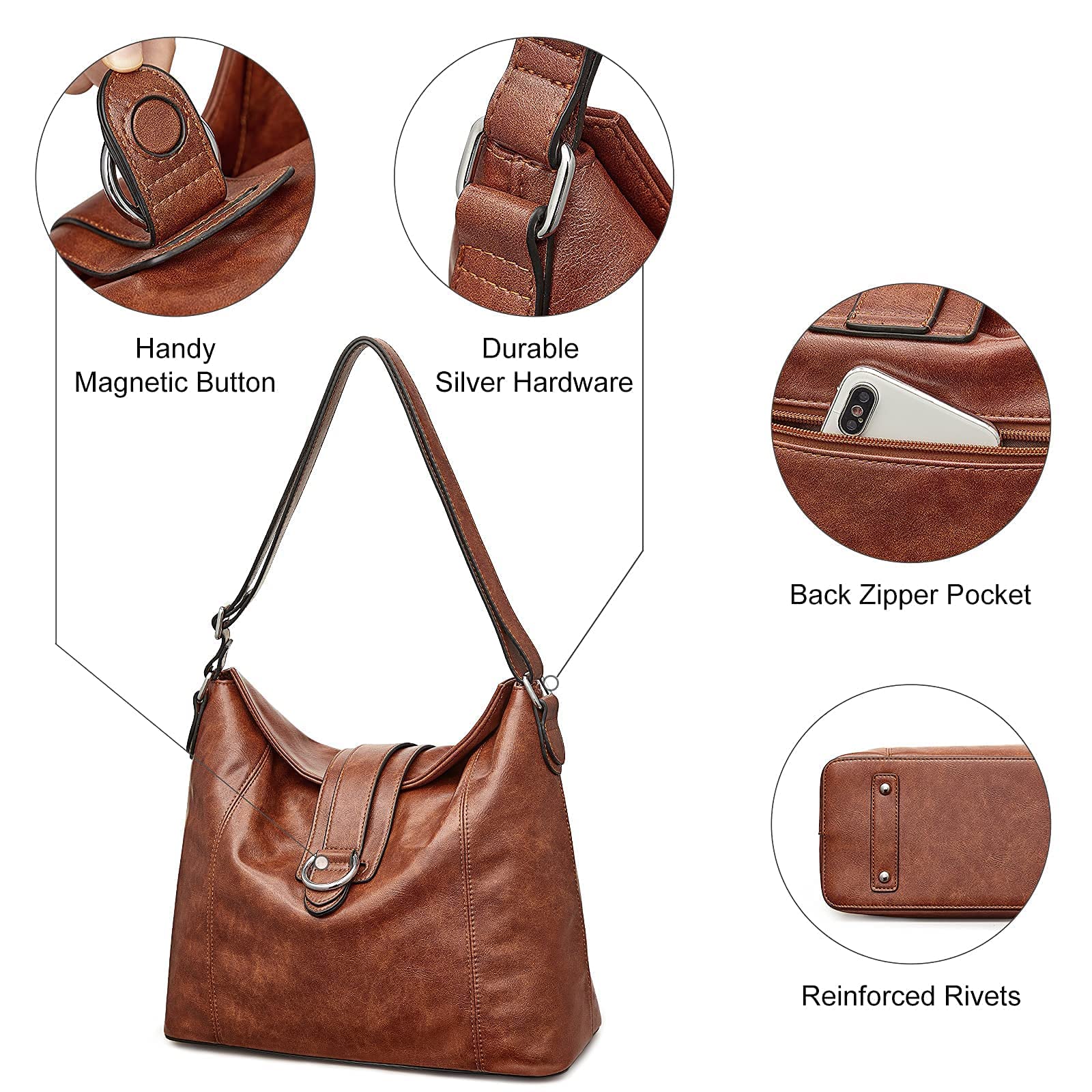 S-ZONE Women Large Hobo Purses Bag Soft Shoulder Tote Handbags Vegan Leather