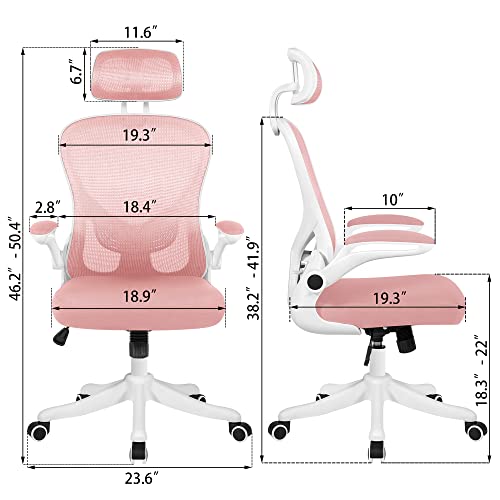 Misolant Ergonomic Office Chair, Pink, Adjustable Lumbar Support, Breathable Mesh Back, Comfortable Seat Cushion, Multiple Adjustments, Sturdy Metal Frame, 250lb Load Capacity
