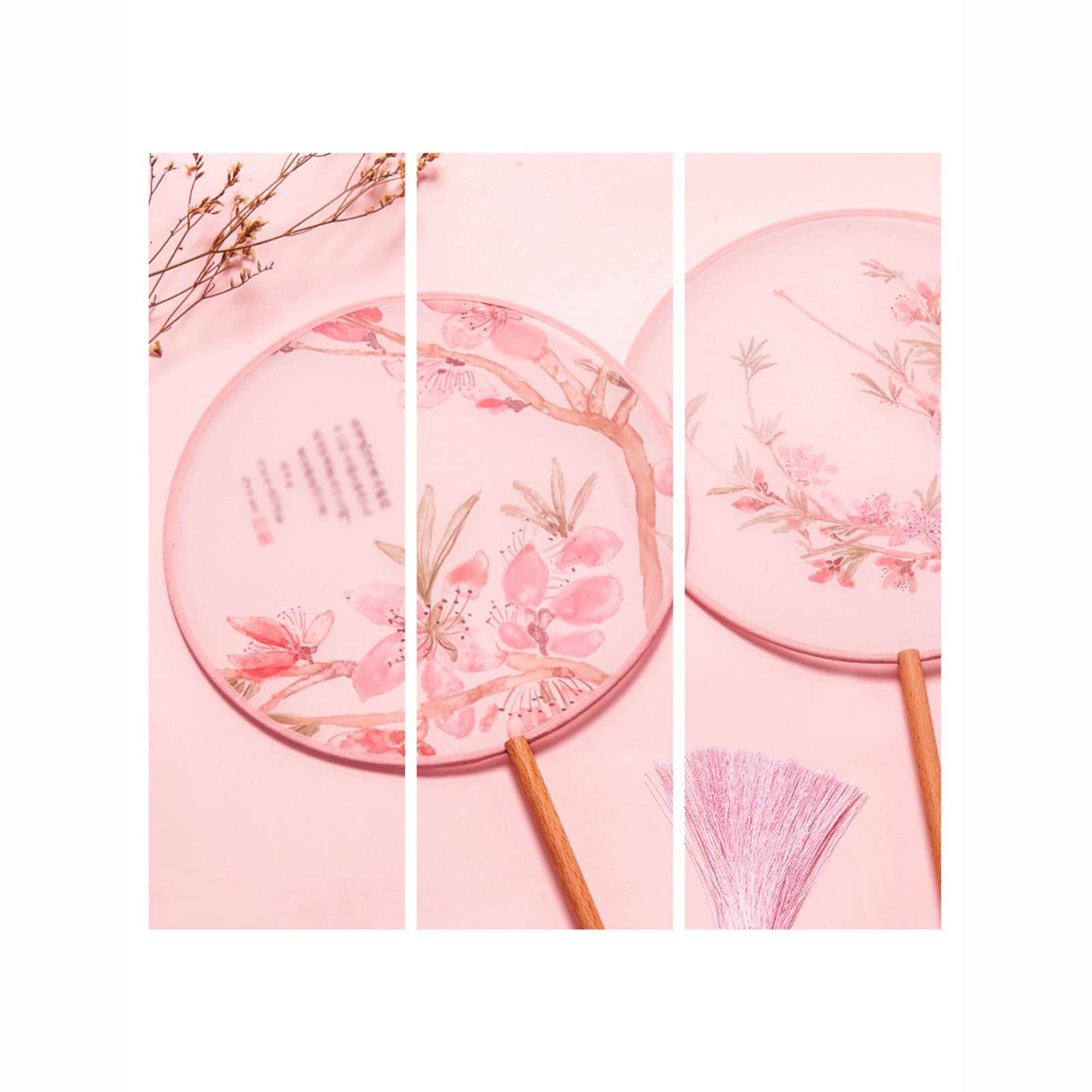 XELDEC Chinese hand-held fan peach blossom round fan retro fan Hanfu cheongsam jewelry gift