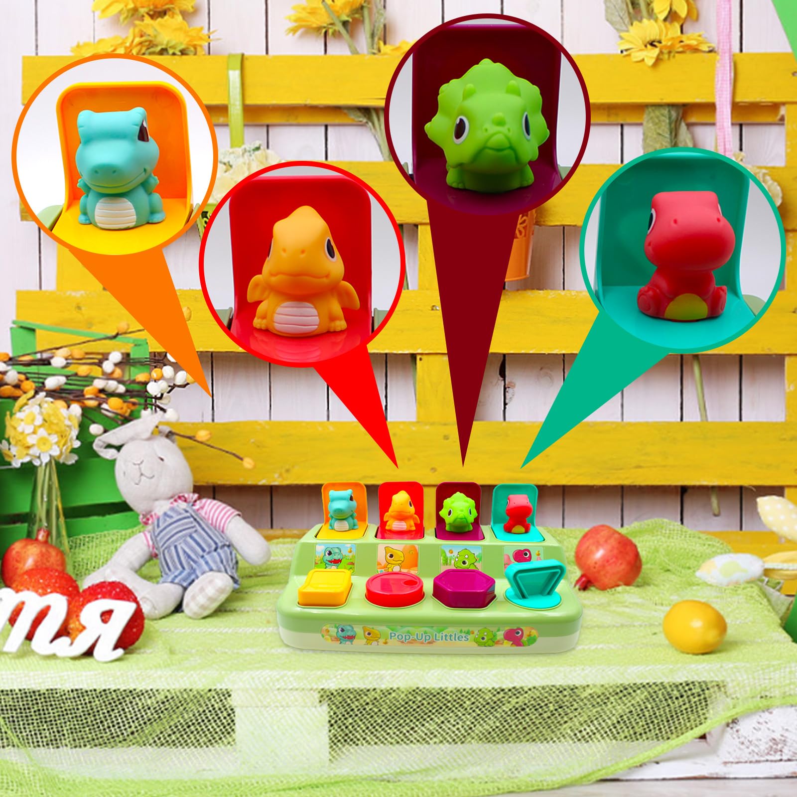 VONKAKOO Dinosaur Pop-Up Pals Cause and Effect Baby Toy, Early Developmental Toddler & Kids Gift, Ages 18 Months+
