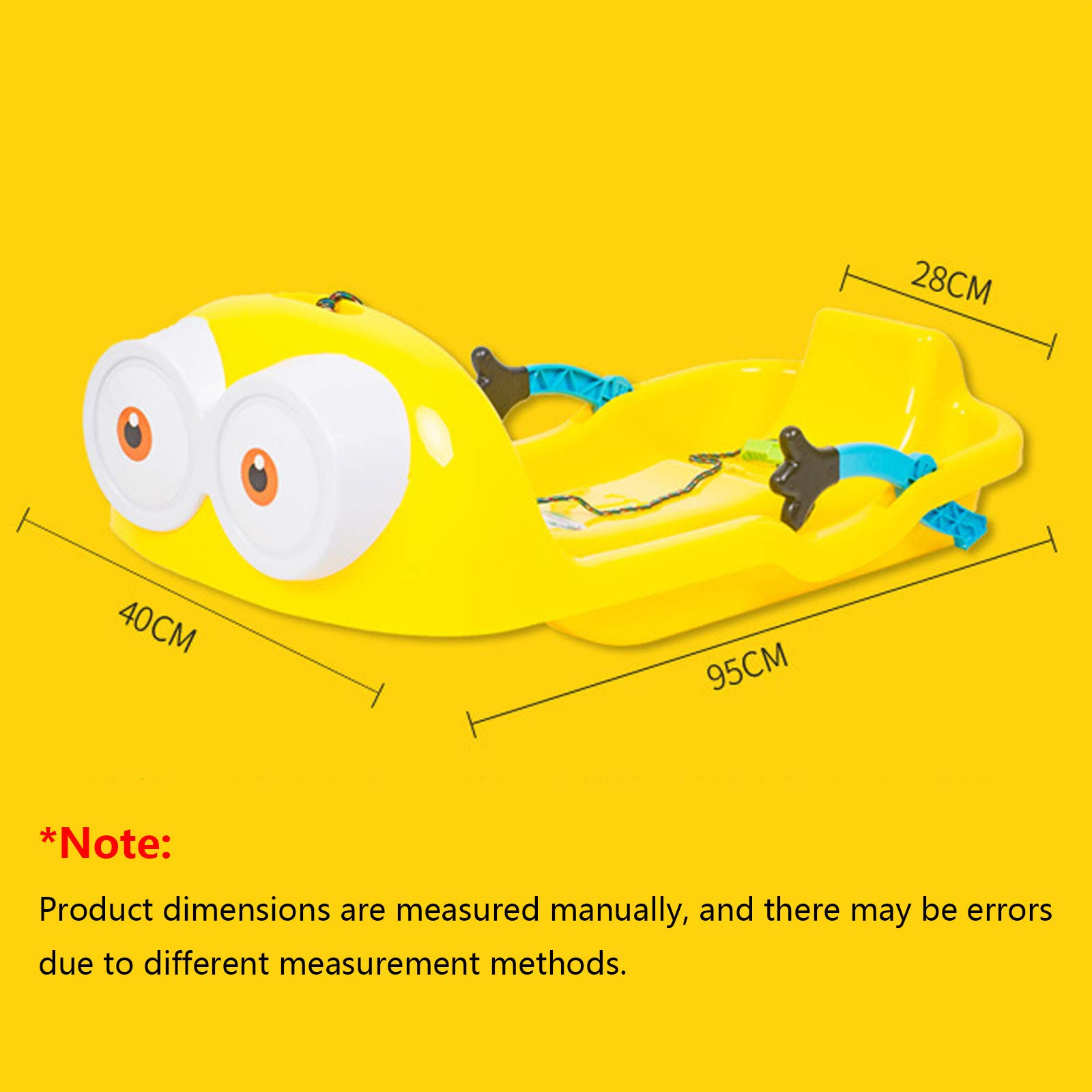 QILIN Double Sled, Outdoor Plastic Sled Set, with Handle, Pull Rope and Brake Performance, Suitable for Large Downhill Skis for Children and Adults, Yellow
