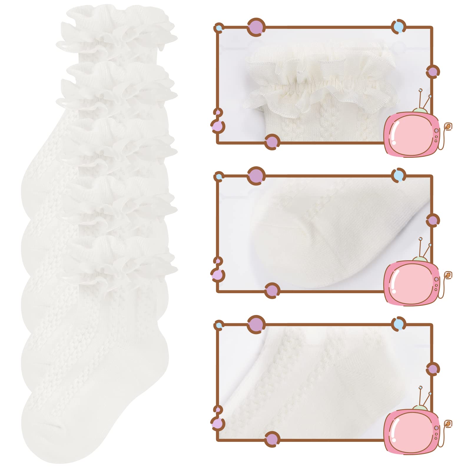 Witwot Ruffles Socks for Toddler Girls Baby Lace Ankle Sock 4-6 Years White-B