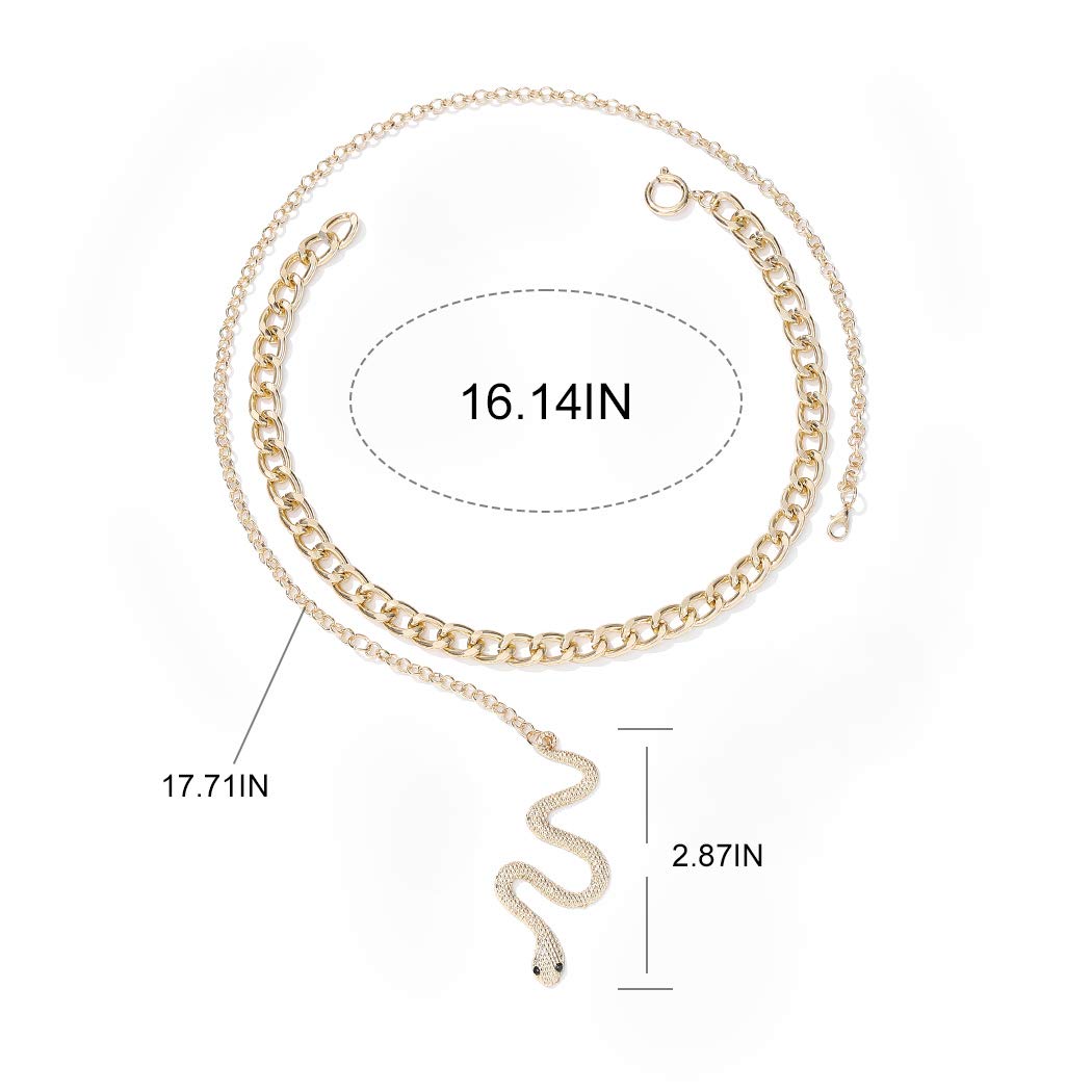 Sixexey Layered Snake Pendant Necklaces Gold Chunky Necklace Chain Jewelry for Women (A-Gold)