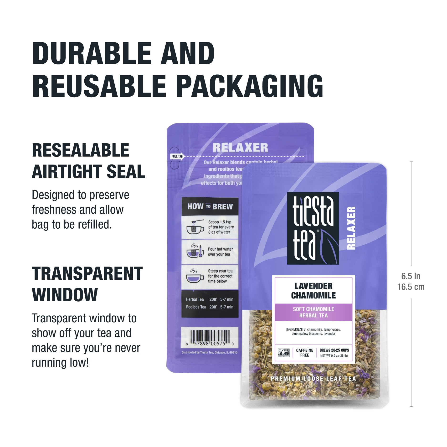 Tiesta Tea - Lavender Chamomile | Soft Chamomile Herbal Tea | Premium Loose Leaf Tea Blend | Non Caffeinated Herbal Tea | Make Hot or Iced Tea & Brews Up to 25 Cups - 0.9 Ounce Resealable Pouch