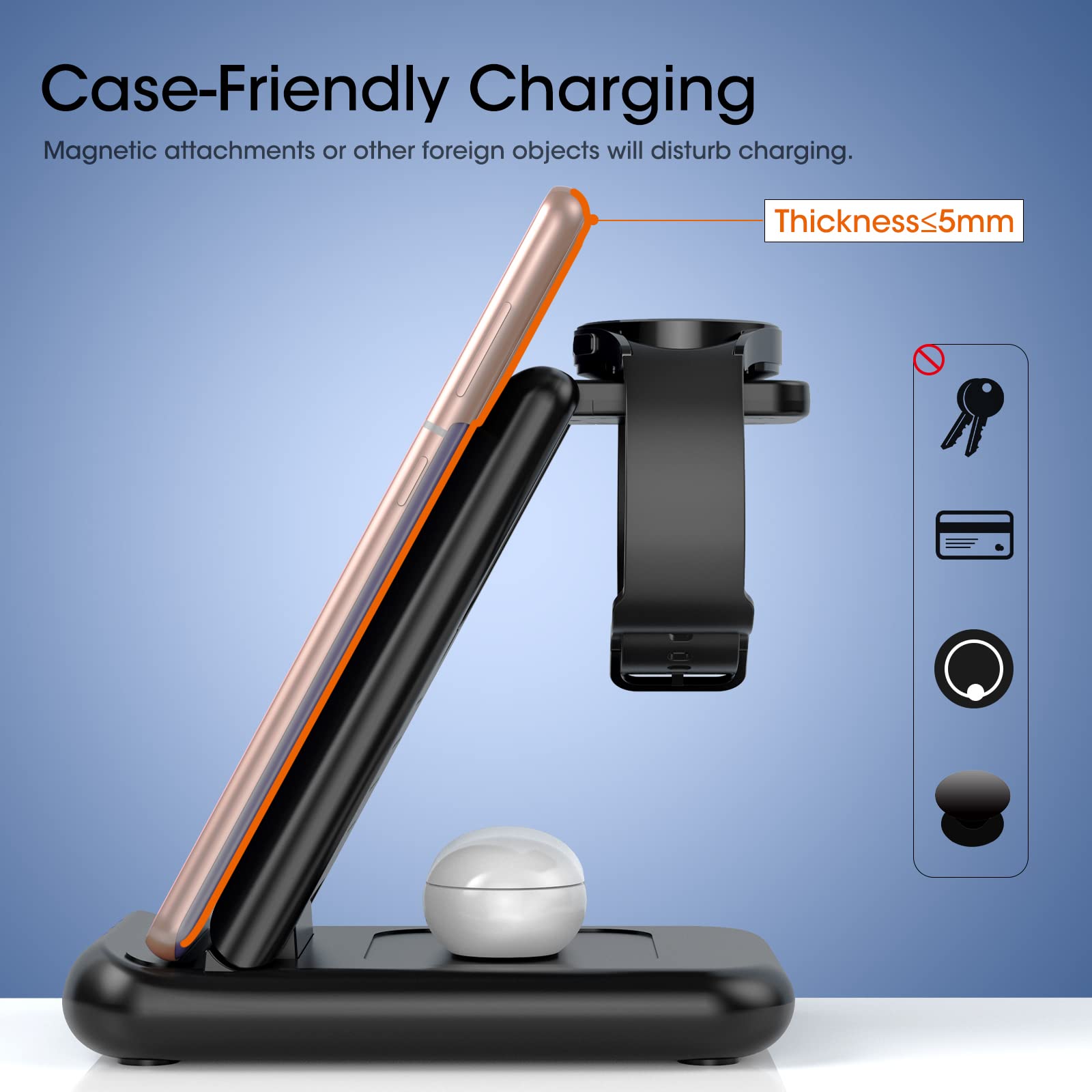Wireless Charging Station for Samsung, 3 in 1 Wireless Charger for Galaxy Watch 5/5 pro/4/3, Samsung Galaxy S23/S22/S21/Note 20 GalaxyZ Flip 3/Z Fold 4/3, Foldable Charging Stand for Galaxy Buds+/Live