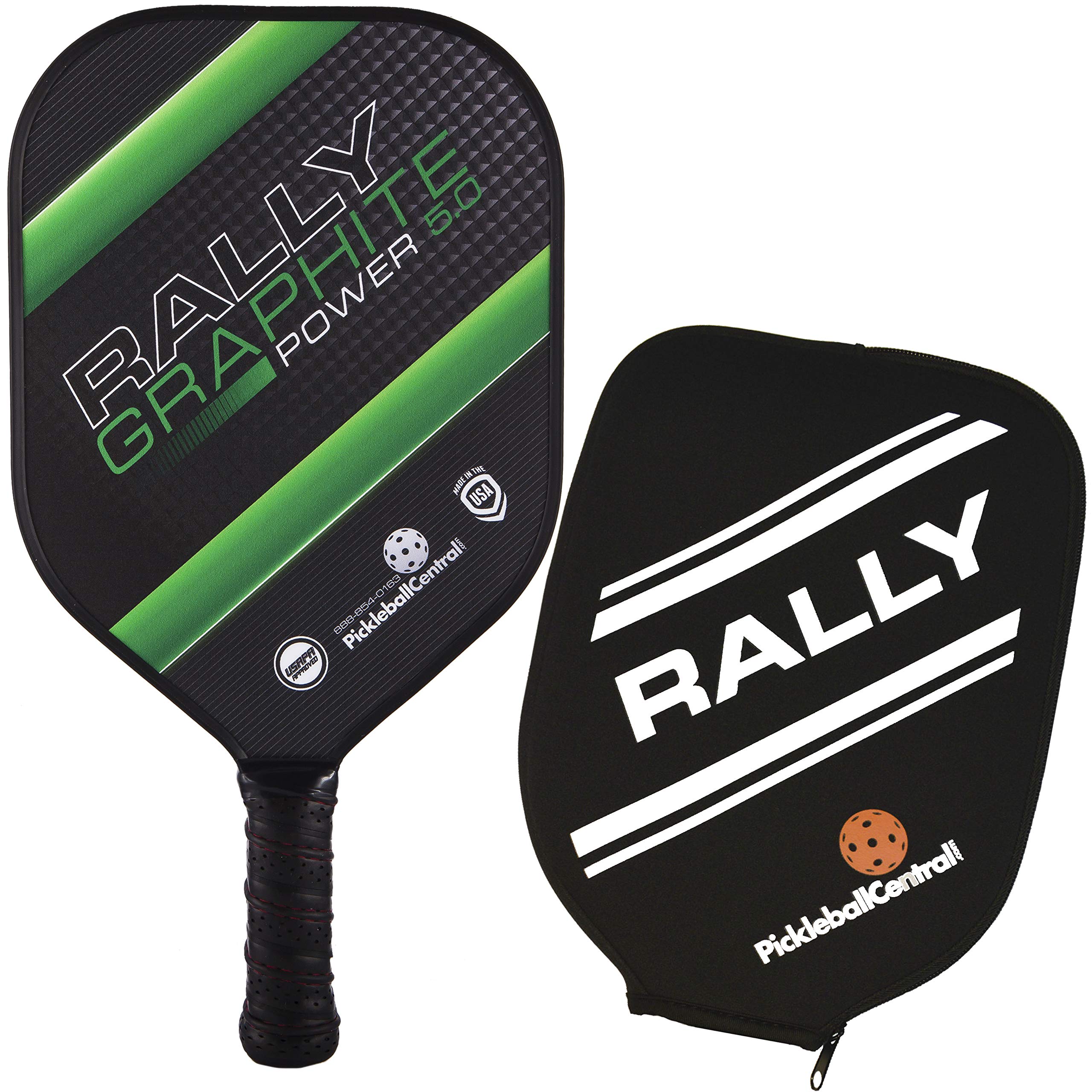 Pickleball Paddle - Rally Graphite Power 5.0 | Honeycomb Core, Graphite/Polymer Hybrid Composite Face | Power, Control, Large Sweet Spot | Paddle Cover (2 Pack - Blue & Red)