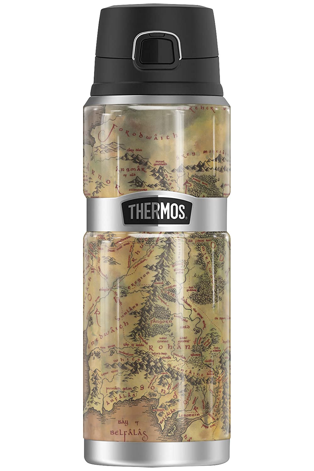 The Lord of The Rings Map of Middle Earth THERMOS STAINLESS KING Stainless Steel Drink Bottle, Vacuum insulated & Double Wall, 24oz