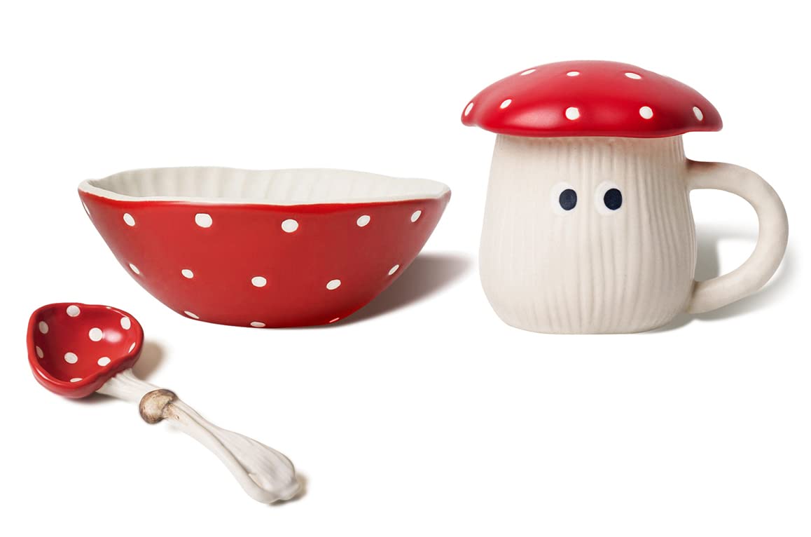 RESVUGA Cute Mushroom Mug With Lid, Handmade Glaze Mushroom 5.8'' Salad Bowls