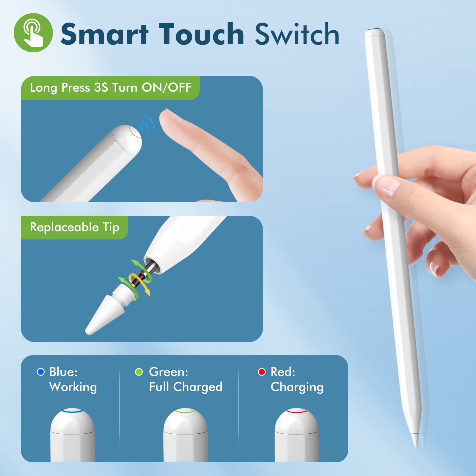 Wireless Charging Stylus Pen for iPad, Active iPad Pencil 2nd Generation with Palm Rejection, Tilt Sensitivity Magnetic Stylus for Apple iPad Pro 11/12.9 Inch,iPad Air 4th/5th Gen,iPad Mini 6th Gen