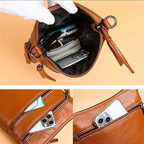 Soft Lea-th_er Women's Shoulder Bag Women's Crossbody Bag Medium Zipper Pocket Strap Small Sling Crossbody Bag