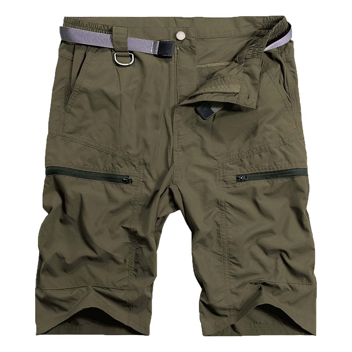 Msmsse Men's Hiking Cargo Shorts Quick Dry Outdoor Work Tactical Shorts with Multi Pockets for Fishing Army Green US 34