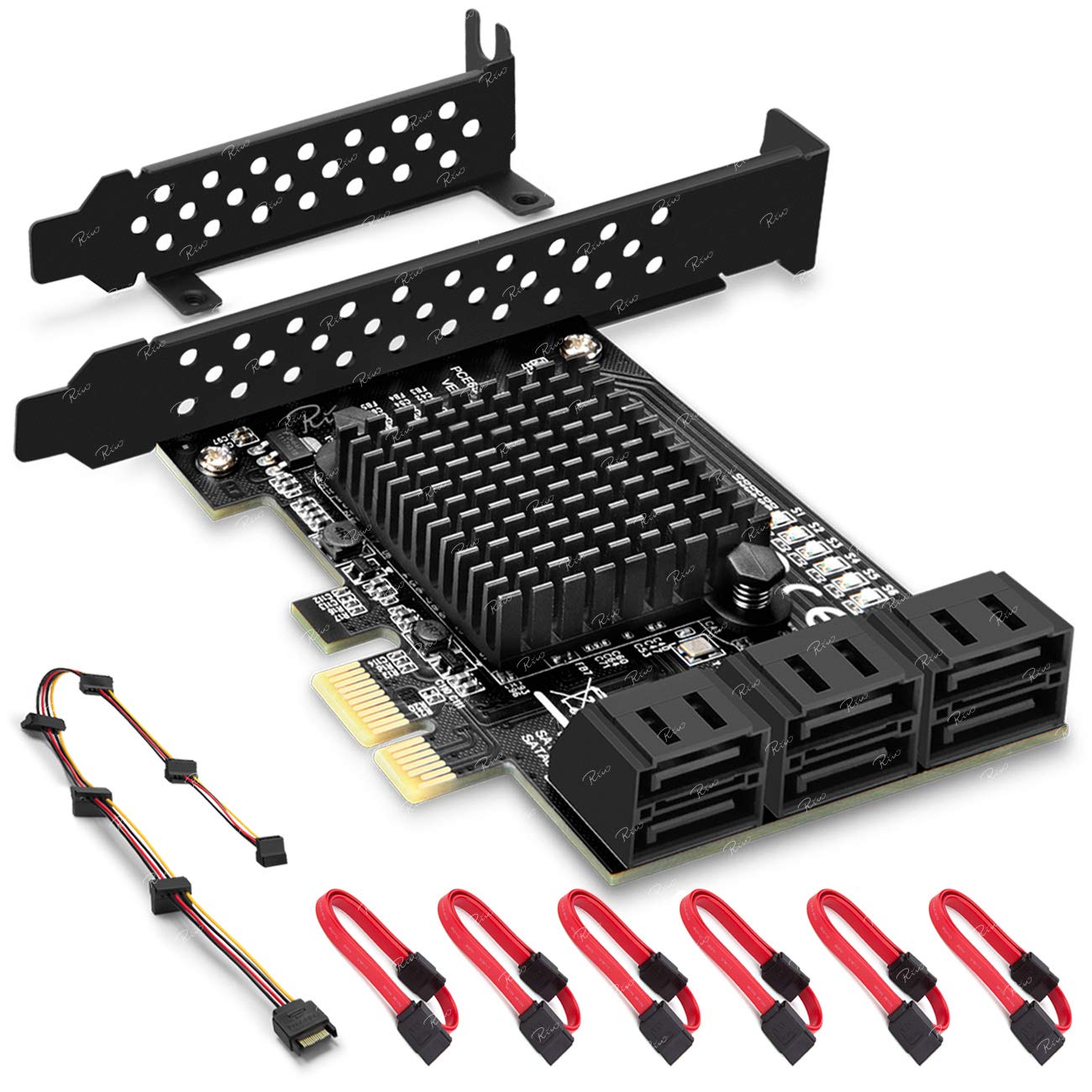 Rivo SATA III PCIe Card, 6 Sata Ports with 6 SATA Data Cables a SATA Powe Splitter Cable, 6 Gb/s SATA Controller PCIe Expression Card with Low Profile Bracket,Support 6 SATA 3.0 Hard Drives ​