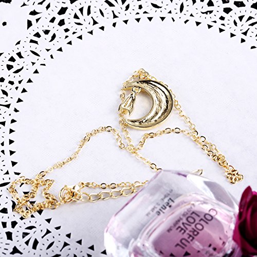 MANZHEN Gold Silver Tone Crystal Crescent Moon with Rocket Charm Pendant Necklace Moon Jewelry (Rose gold)