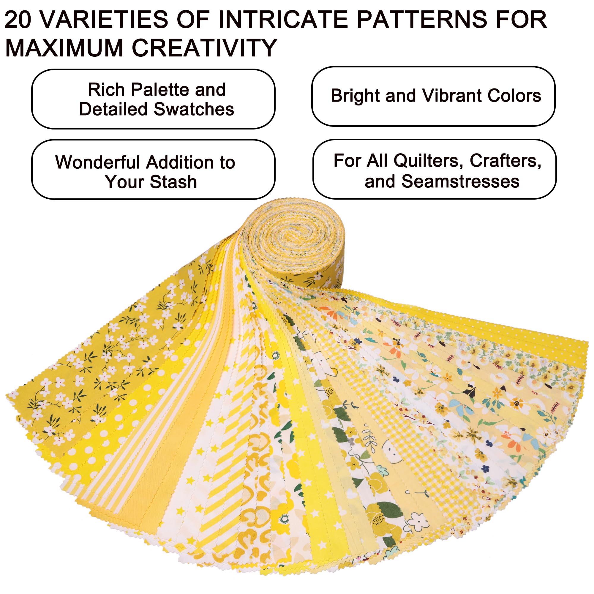 Nodsaw 40 Pcs 2.5-inch Jelly Roll Fabric Strips for Quilting, 100% Cotton Fabric Jelly Rolls, Yellow Series