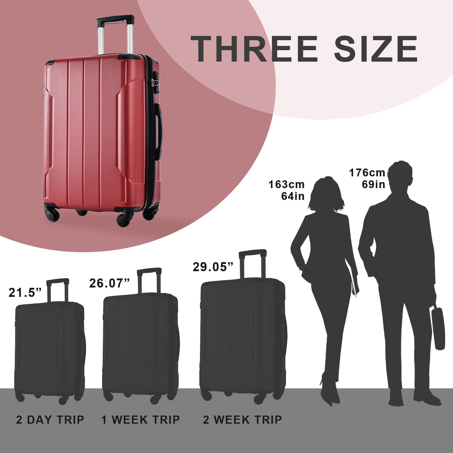 Merax Hardside Luggage Sets 3 Piece Luggage Set Carry On Expandable Luggage with TSA Lock Spinner Wheels for Men Women (Red)