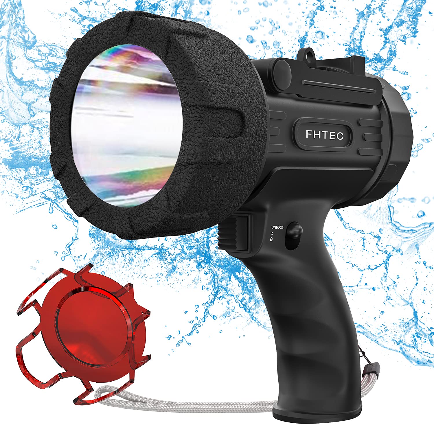 Ultra-Bright Spotlight Flashlight, Hand held Spotlight 2000 lumens Waterproof Flashlight Hunting Lamp with red Filter with Power Output USB C Charging adapted