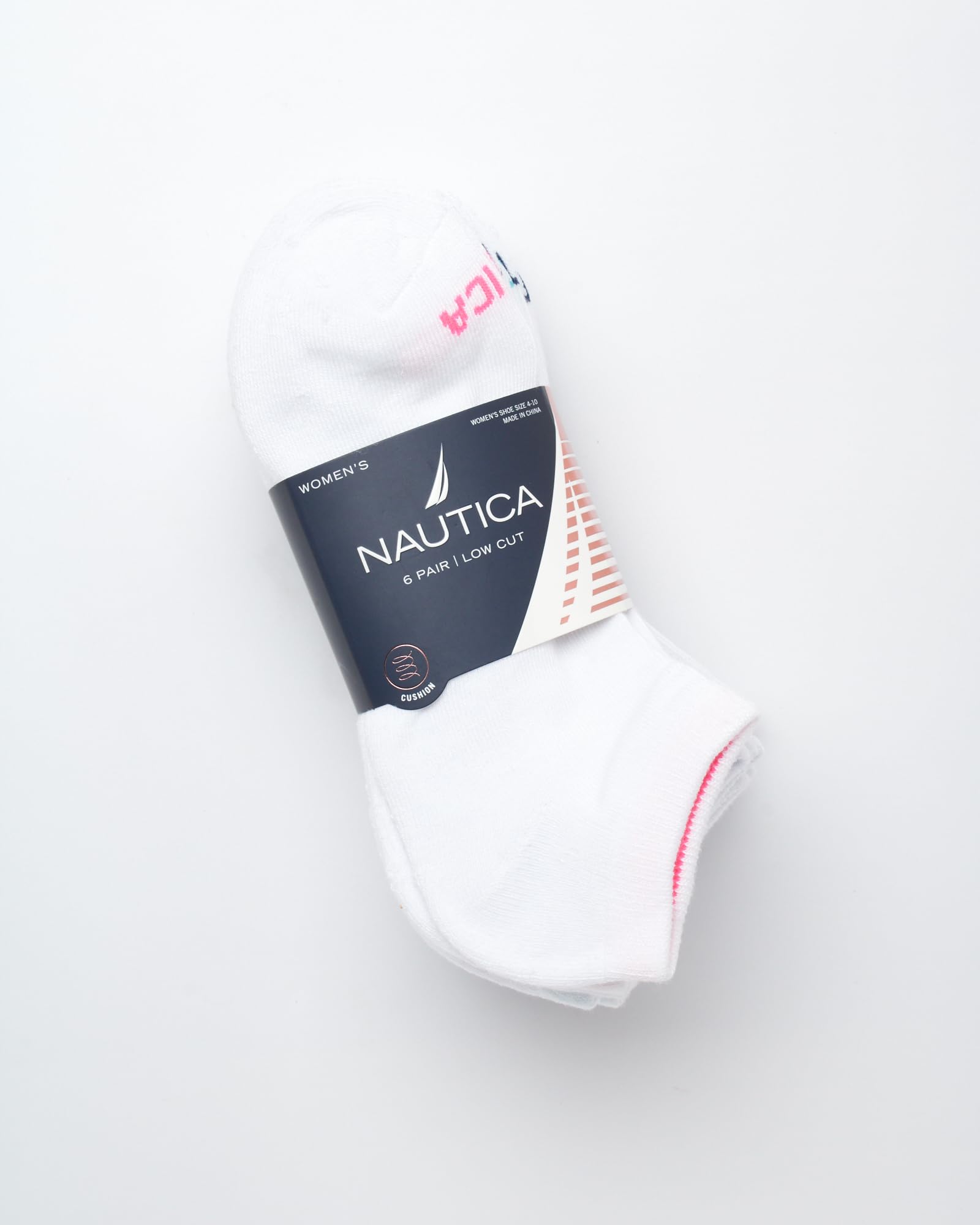 Nautica Women's Low Cut Cushioned Moisture Control Athletic Socks (6 Pack), Size 4-10, White