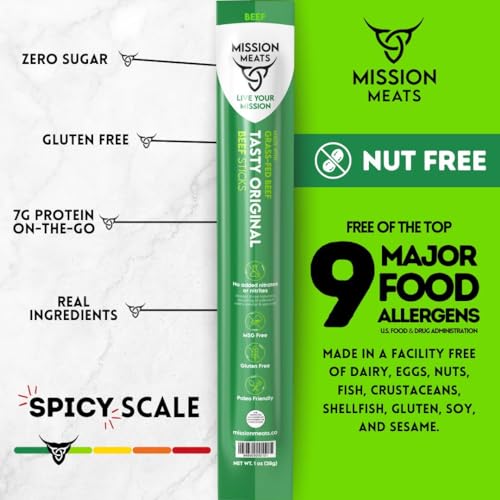 Mission Meats Grass Fed Beef Sticks β Sugar Free Beef Sticks, Gluten Free, Paleo, Keto Meat Sticks, Individually Wrapped, 1oz (Original, Pack of 24)