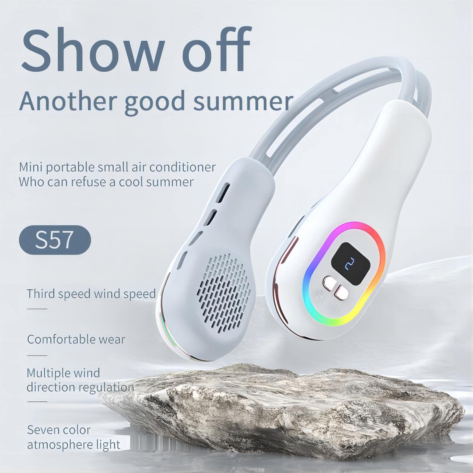 WATCENDY Neck Fan Wearable Hands Free Bladeless Neck Fan LED Colored Light 3 Speed 360ยฐ Wind Direction Adjustment Rechargeable Portable Neck Fan (Lilac purple)