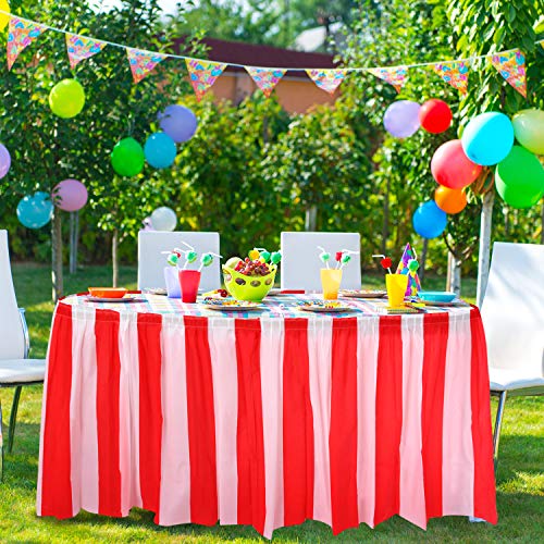 Pangda 2 Pieces Red White Striped Table Skirt Circus Theme Table Skirt for Carnival Home Decoration Party Supplies
