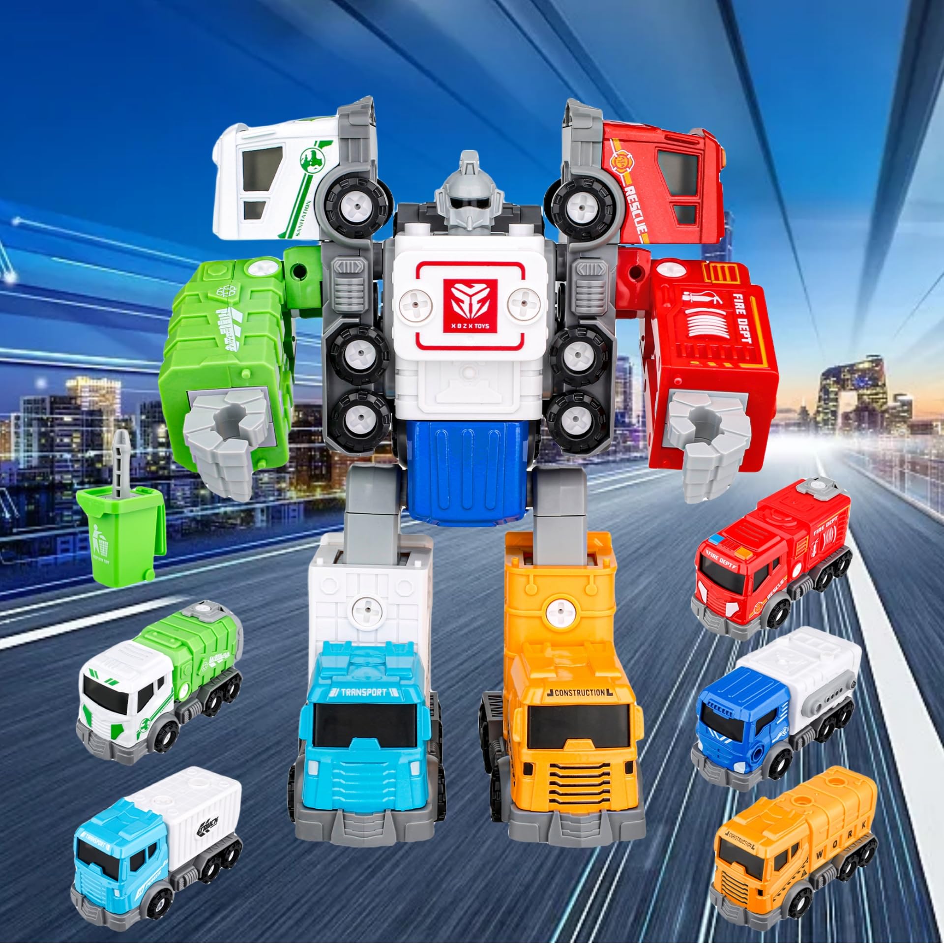 LOGOPLAY Trans-Former Robot Construction Vehicle Toy, 5 in 1 Toy Construction Vehicle Transformador Robot Toy, Trans Former Toy for Kids, Birthday Gift for 5 6 7 8 9 10 Years Old Boys and Girls